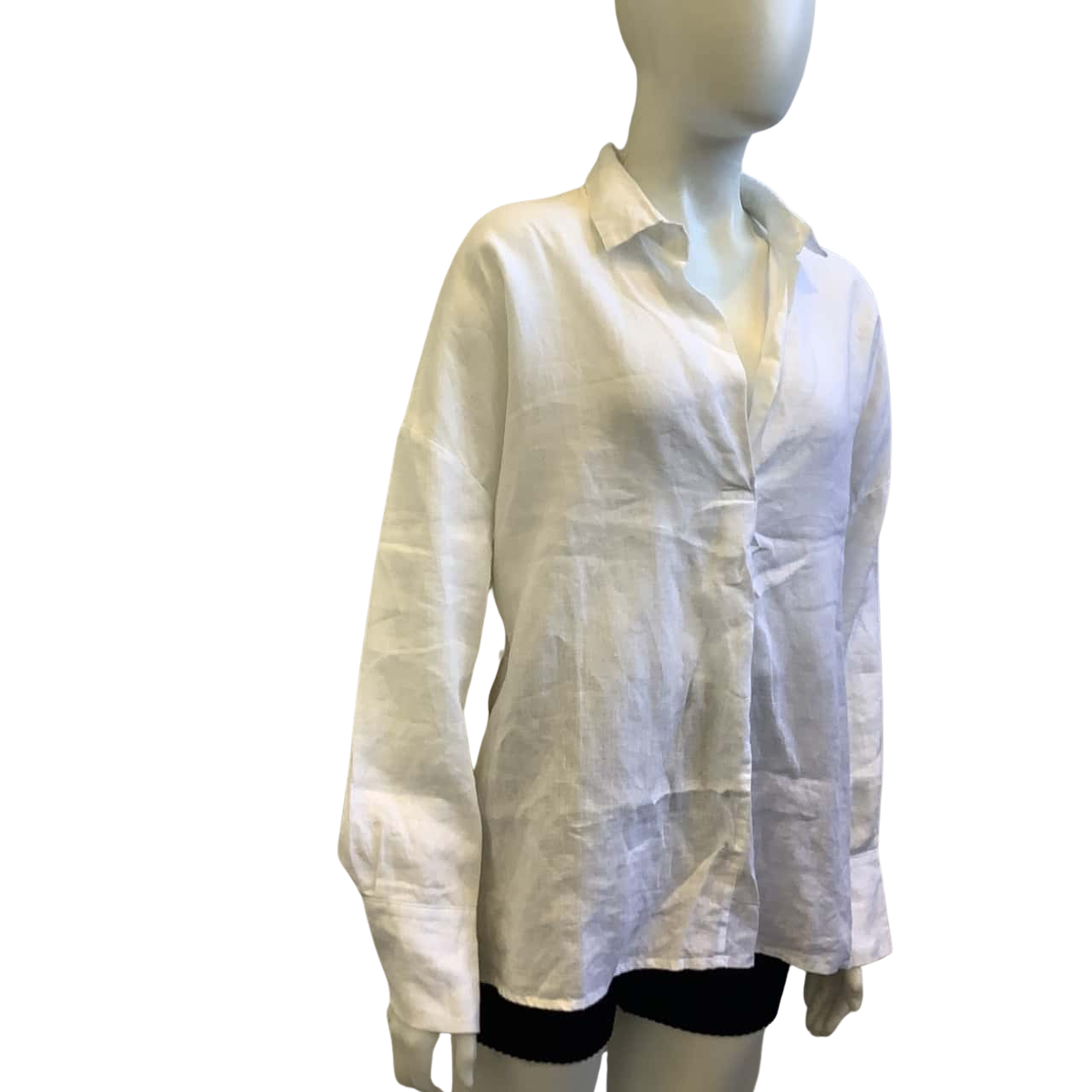 Linen Lux Womens Size 12 Linen Blend Long Sleeve Top White(s)