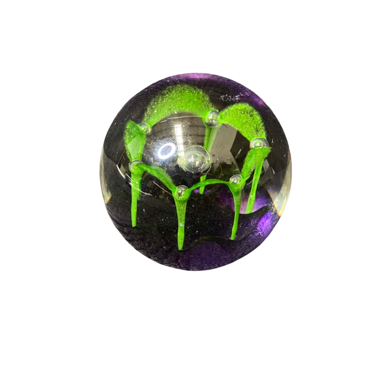 Green/ Purple Art Glass Sphere Paperweight 3”(s)