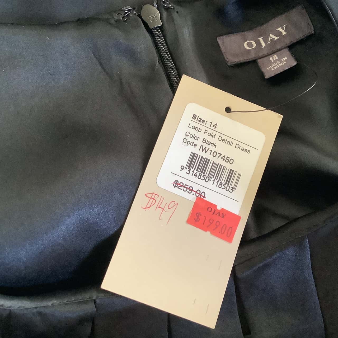 BNWT**Ojay. Loop Fold Detail Dress. Black. Size 14