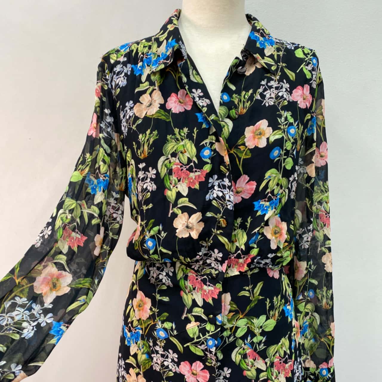 Witchery Womens Size 14 Long Sleeve / Midi Dress Black / Floral