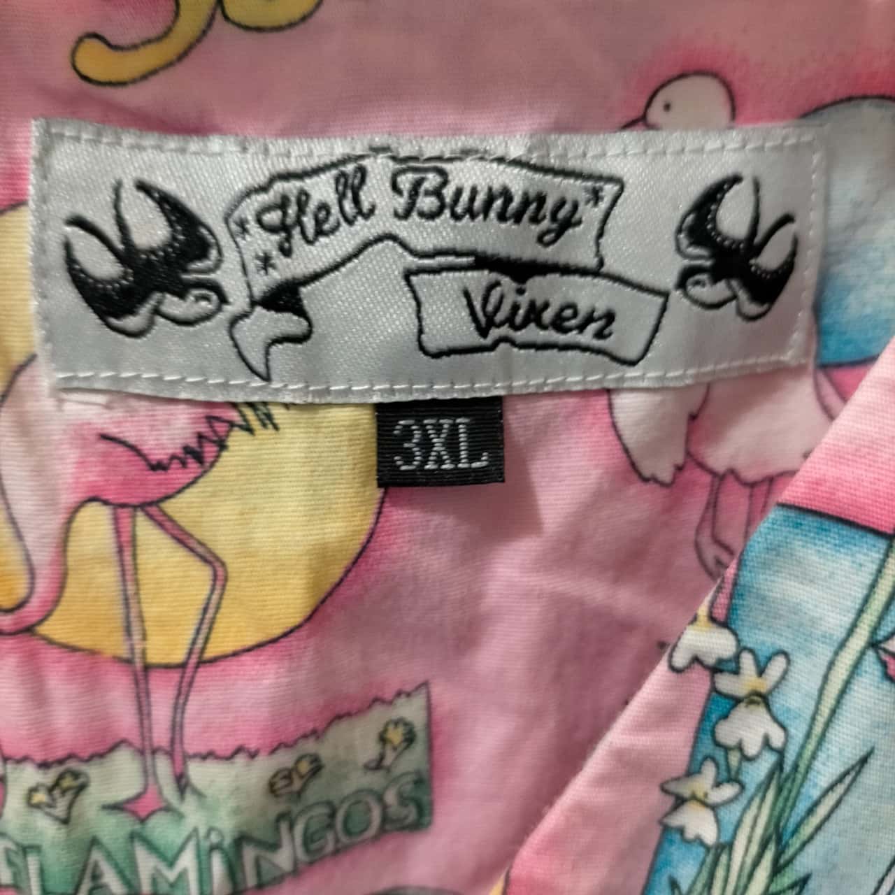 Hell Bunny Vixen Size XXXL Sleeveless Pink Flamingo Print Dress VGUC