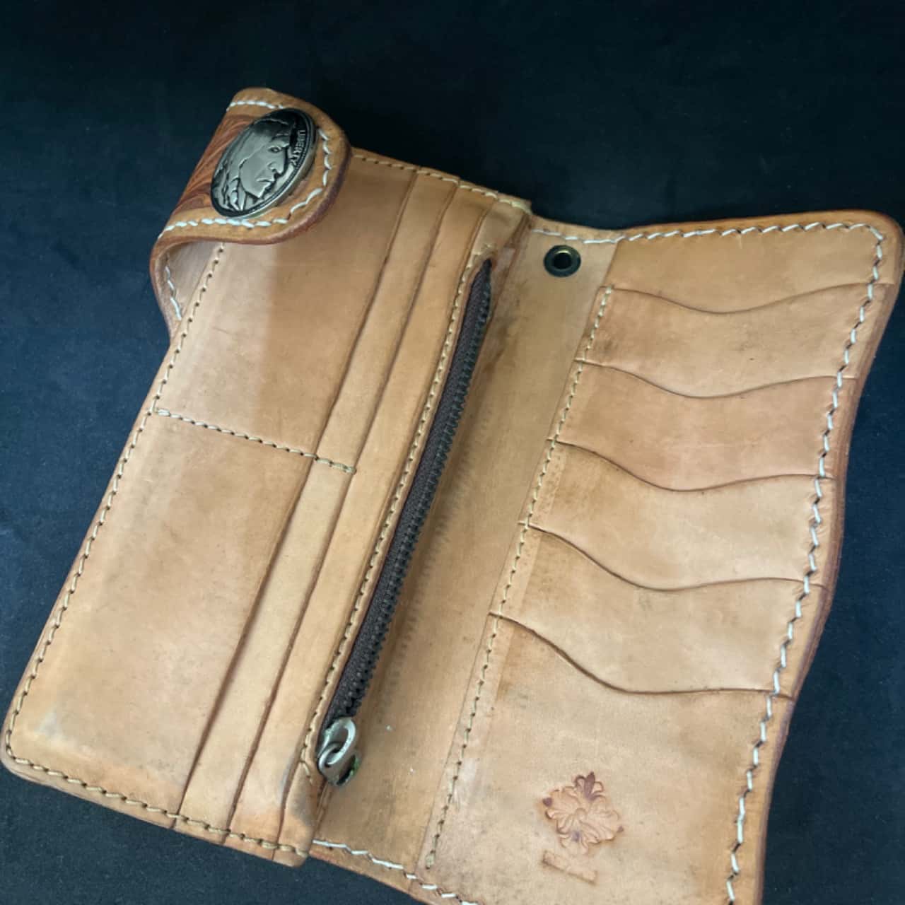 Mens Handmade brown leather indian carved wallet bifold billfold wallet ...