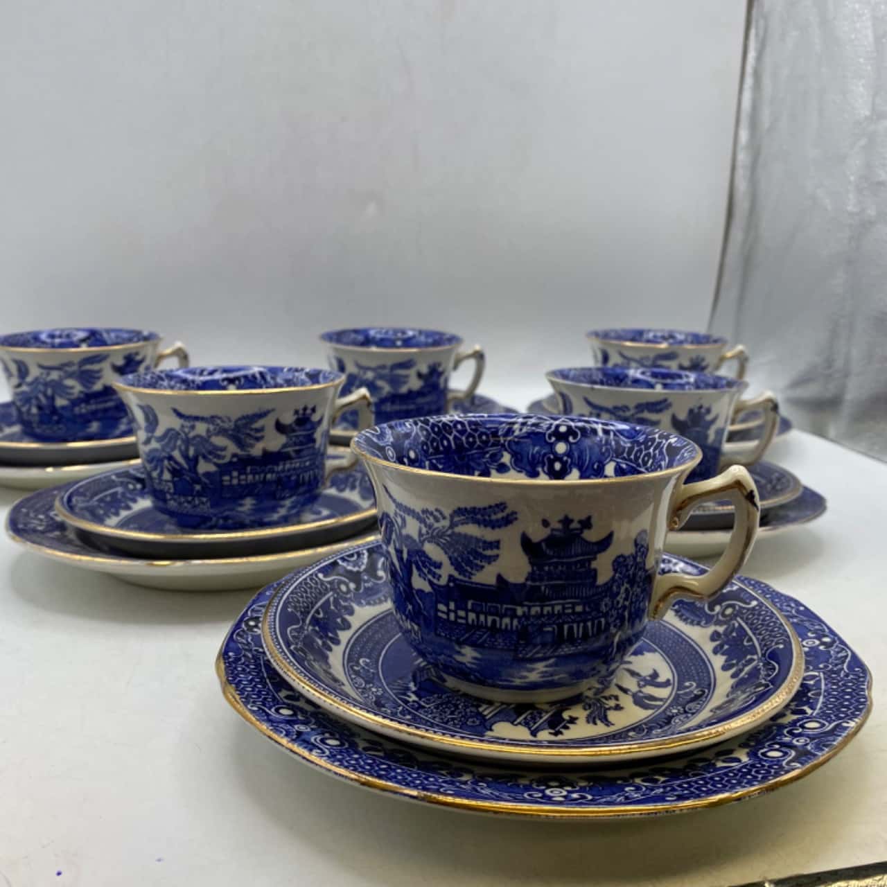 Vintage Burleigh Ware Willow Set 6 Trios (6 Side Plates, 6 Cups and ...