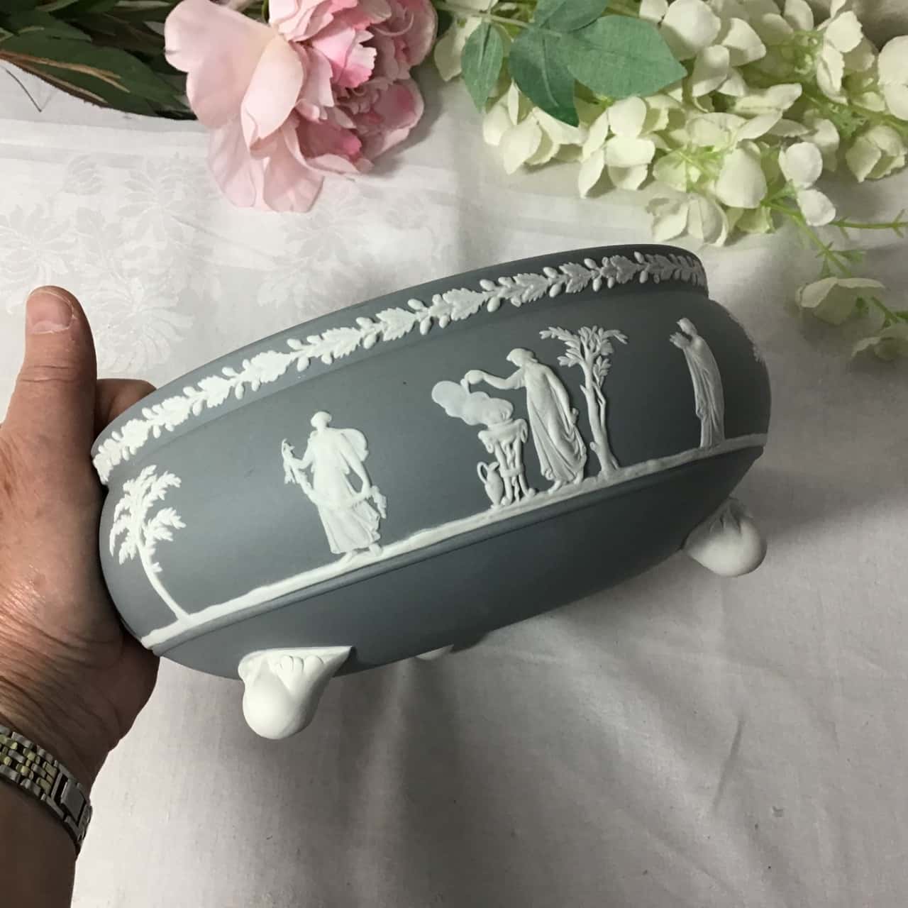 Vintage Wedgwood Jasperware Grey / White Pattern Round Three Footed Bowl(s)