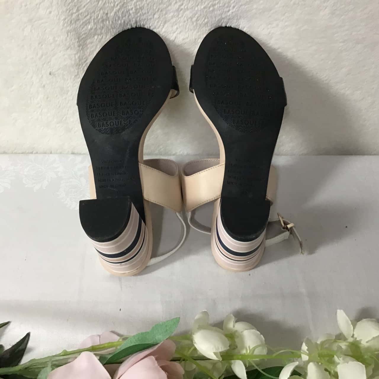 Basque Womens Size 39 Beige / Black / White Leather Upper / Striped ...