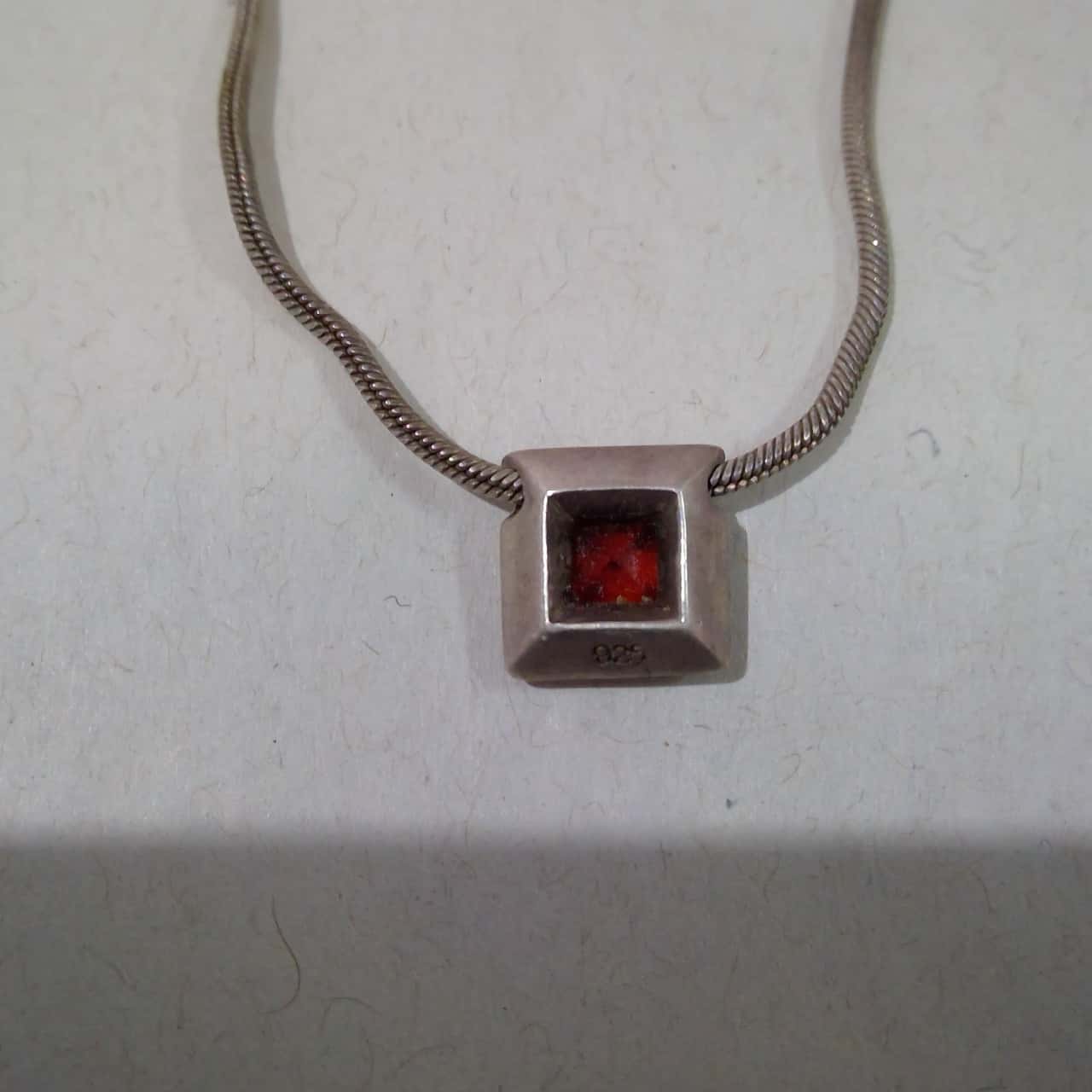 S/S Square Red Stone Women's Pendant and 40cm snake chain(s)