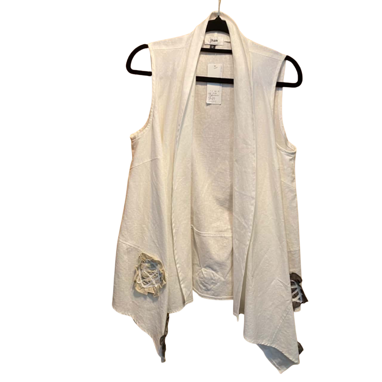 Jham Womens Size 12 Sleeveless White Open Jacket (s)