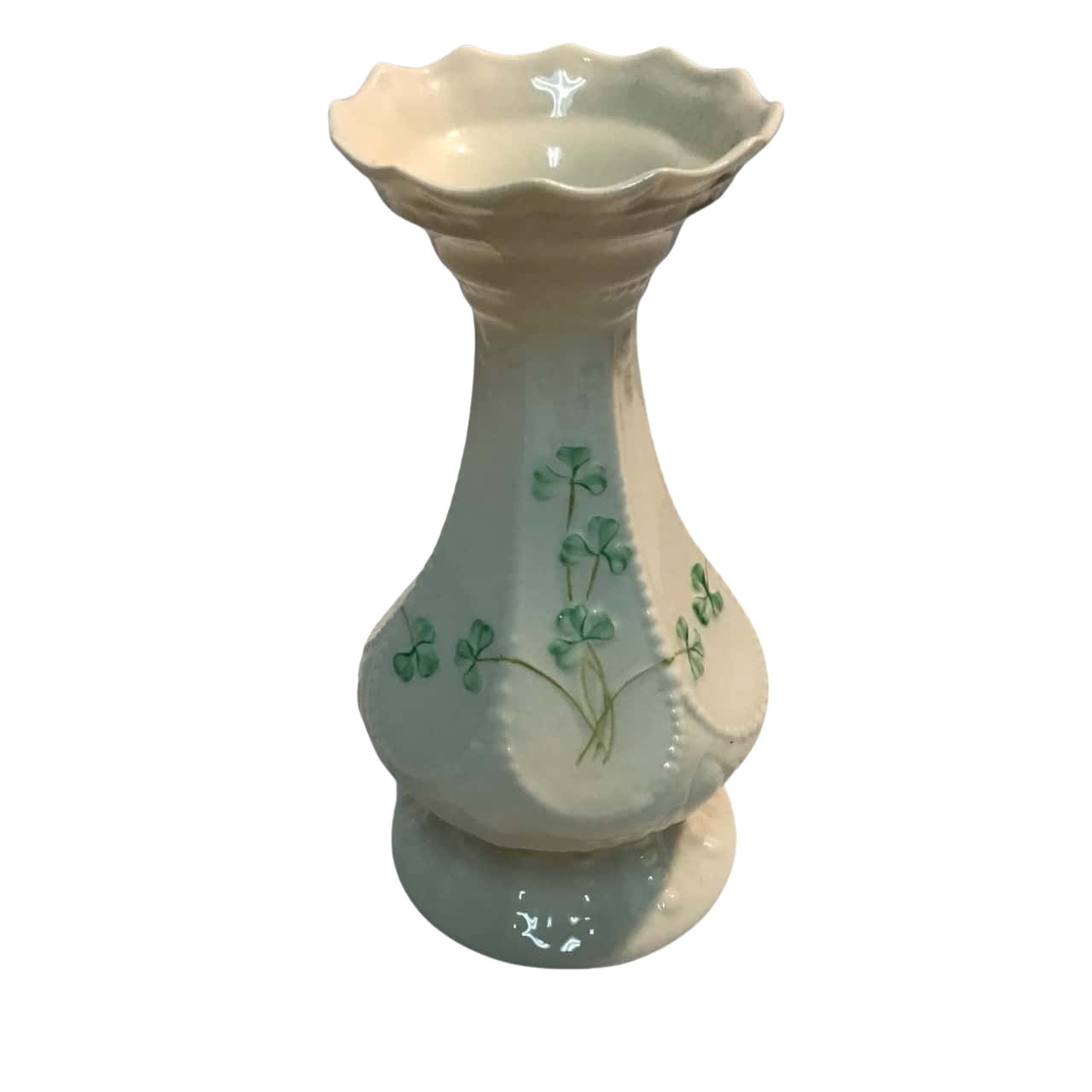 Belleek Irish Porcelain Island Vase with Shambrocks 7inches tall(s)