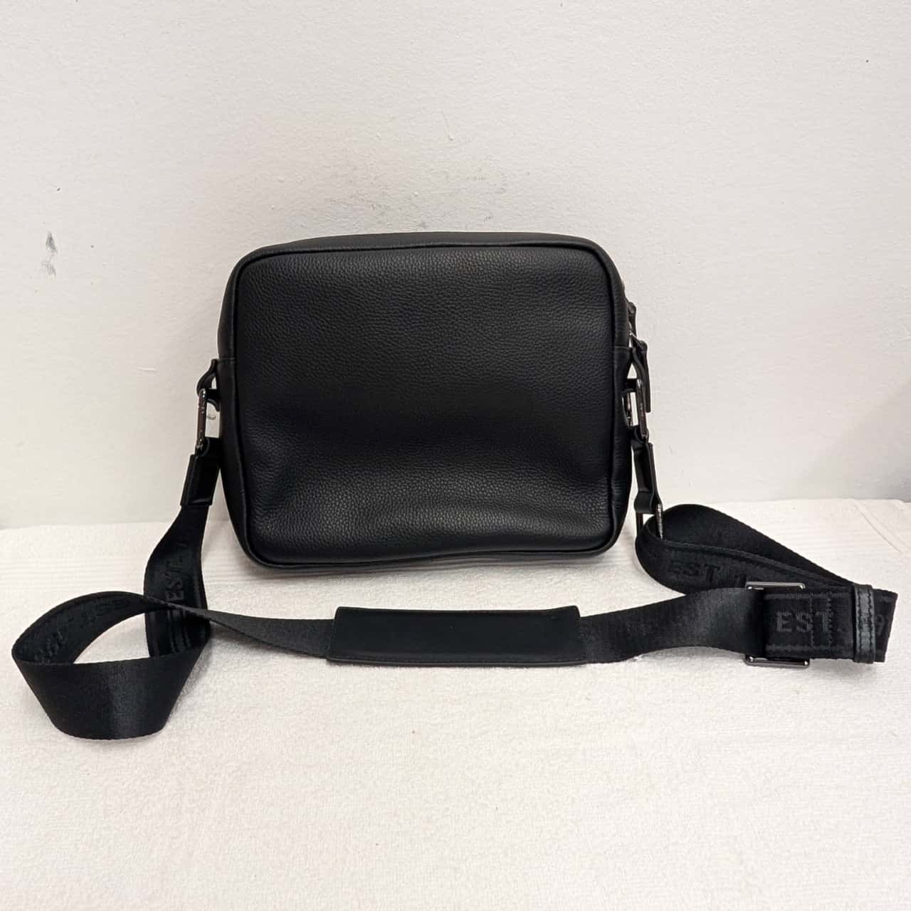 Oroton Mens Black Leather Cross Body Bag