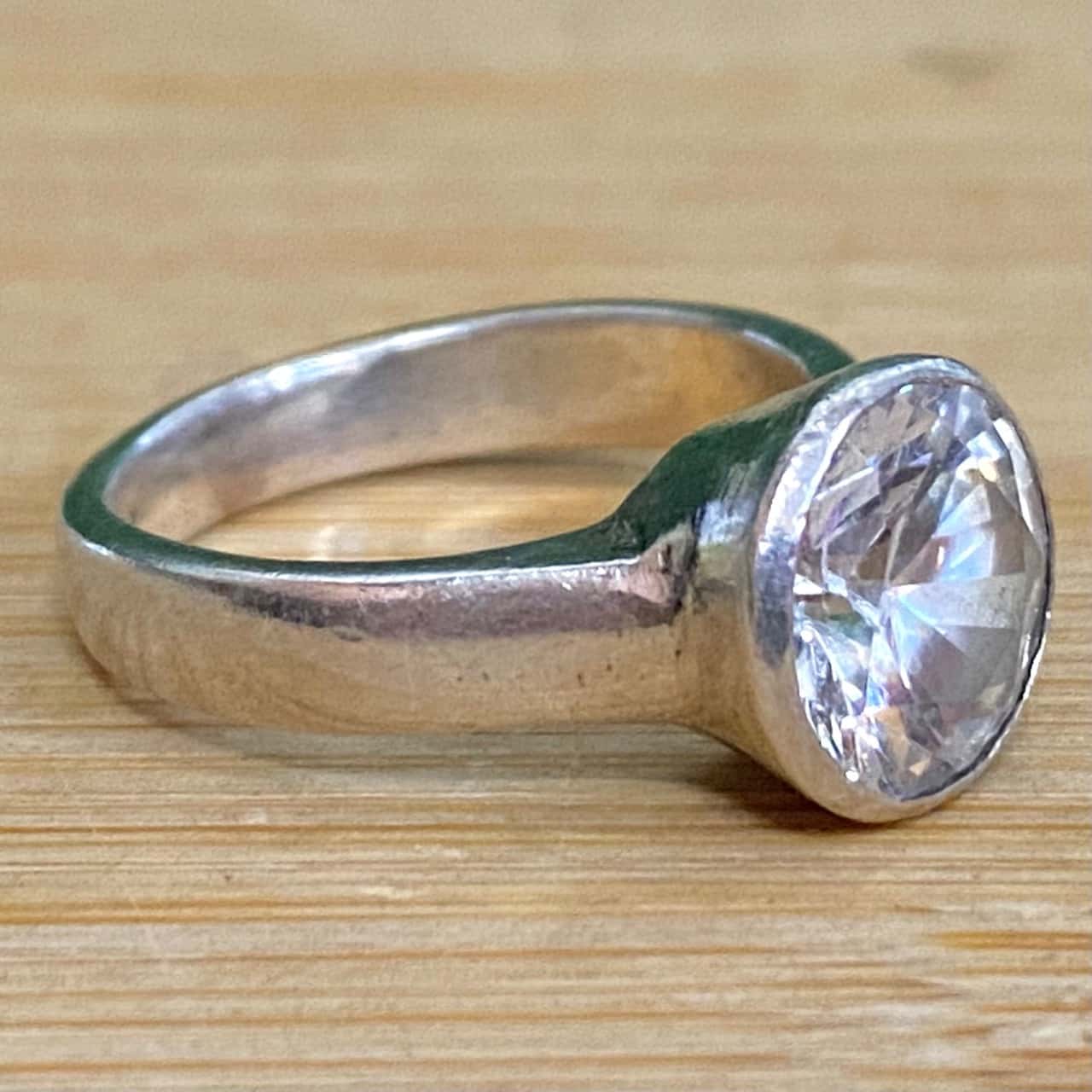 Sterling Silver Large Round Diamante Ring (Stamped 925)