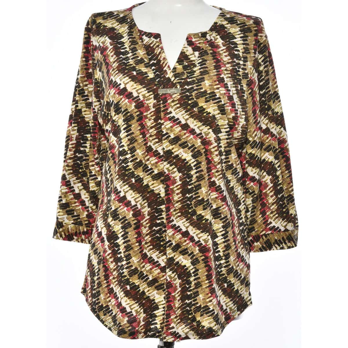 Established Womens Size XL V-neck 3/4 Sleeve Patterned Top Multicoloured(s)