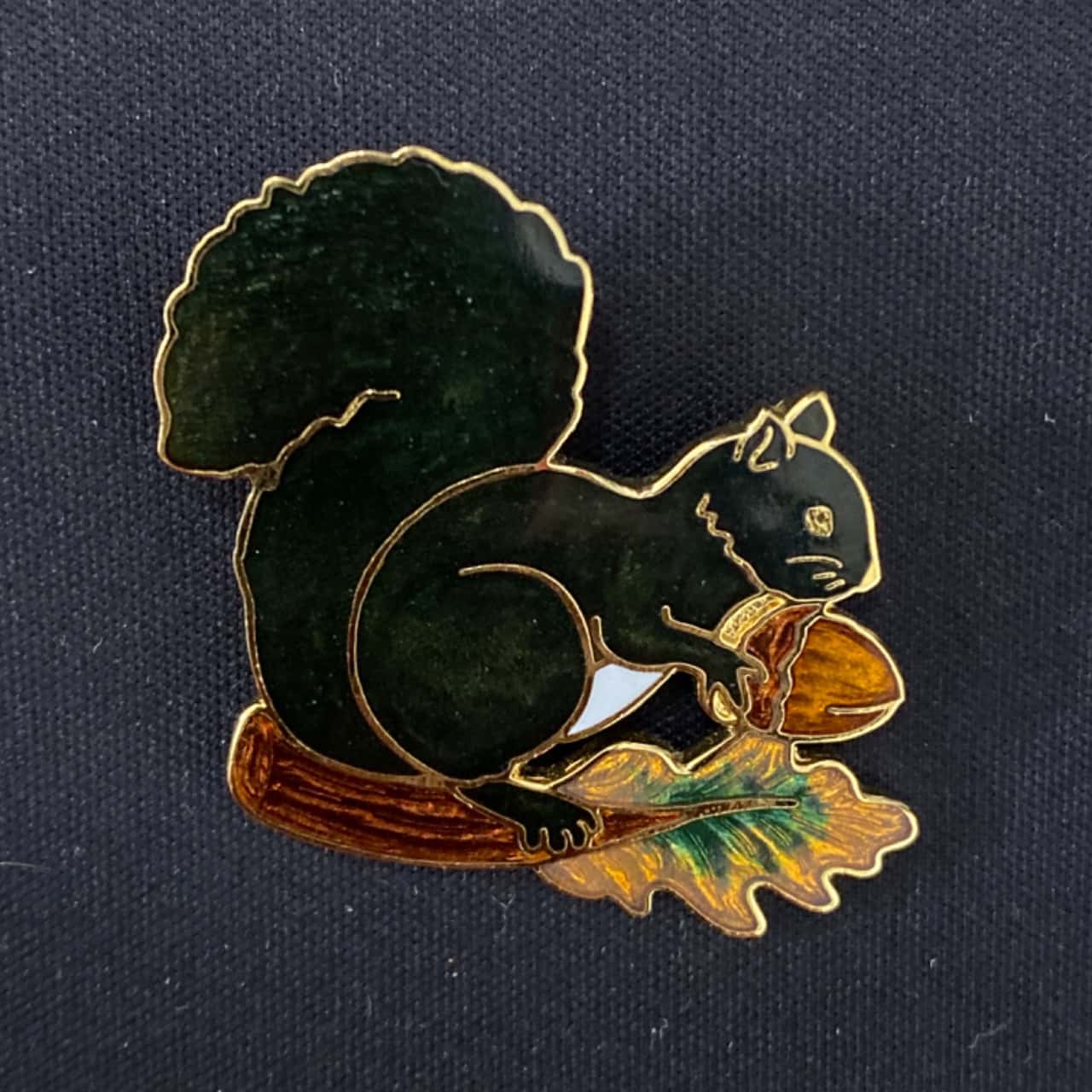 Vintage Cloisonne Black Squirrel Brooch