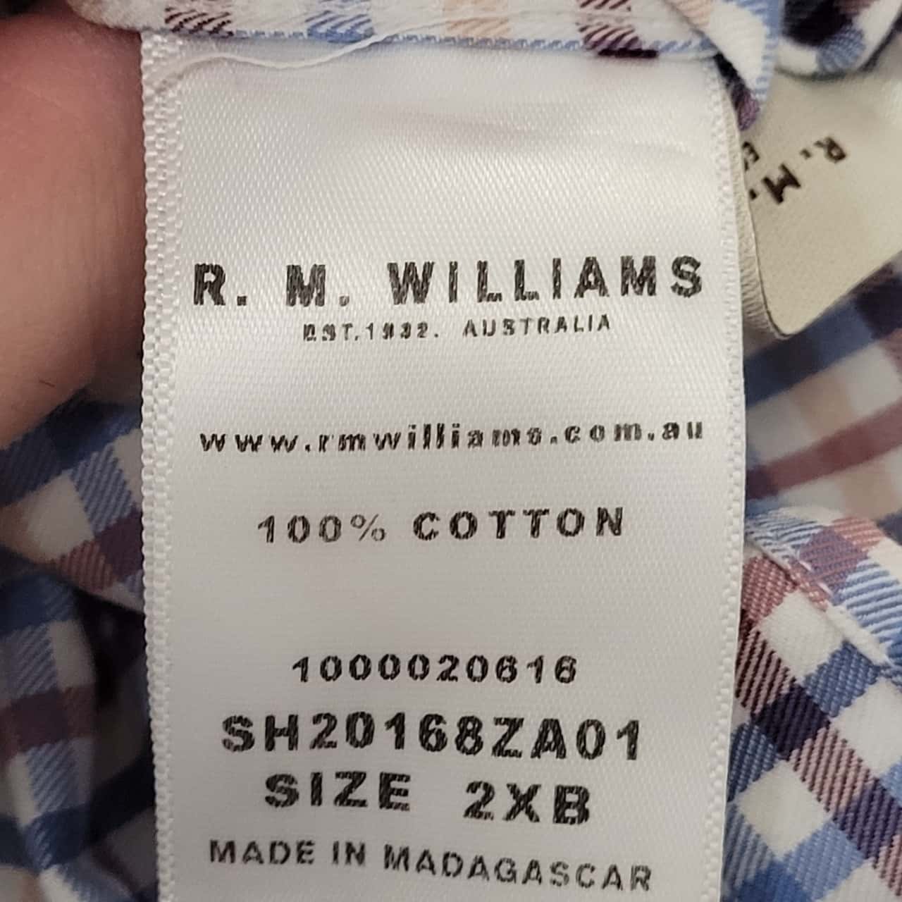 R.M. Williams Mens Size 2XB Blue /Maroon/White Checkered Shirt(s)