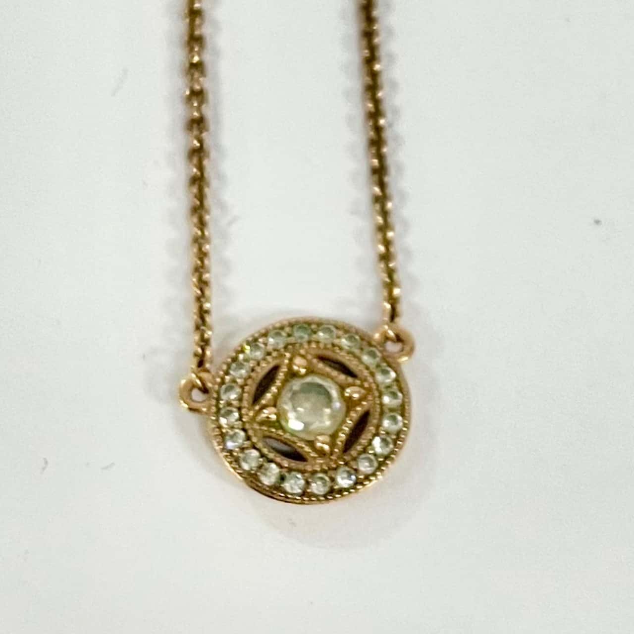 Gold Diamontee Gemstone Round Pendant/chain