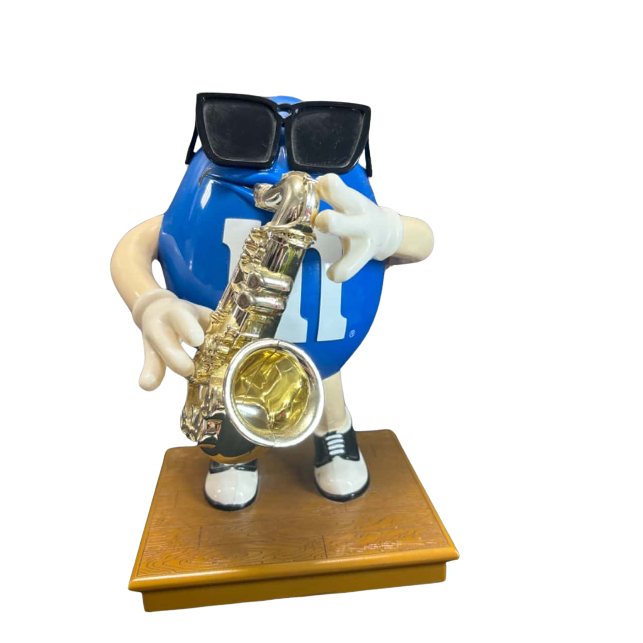 Blue M&M candy dispenser saxophone