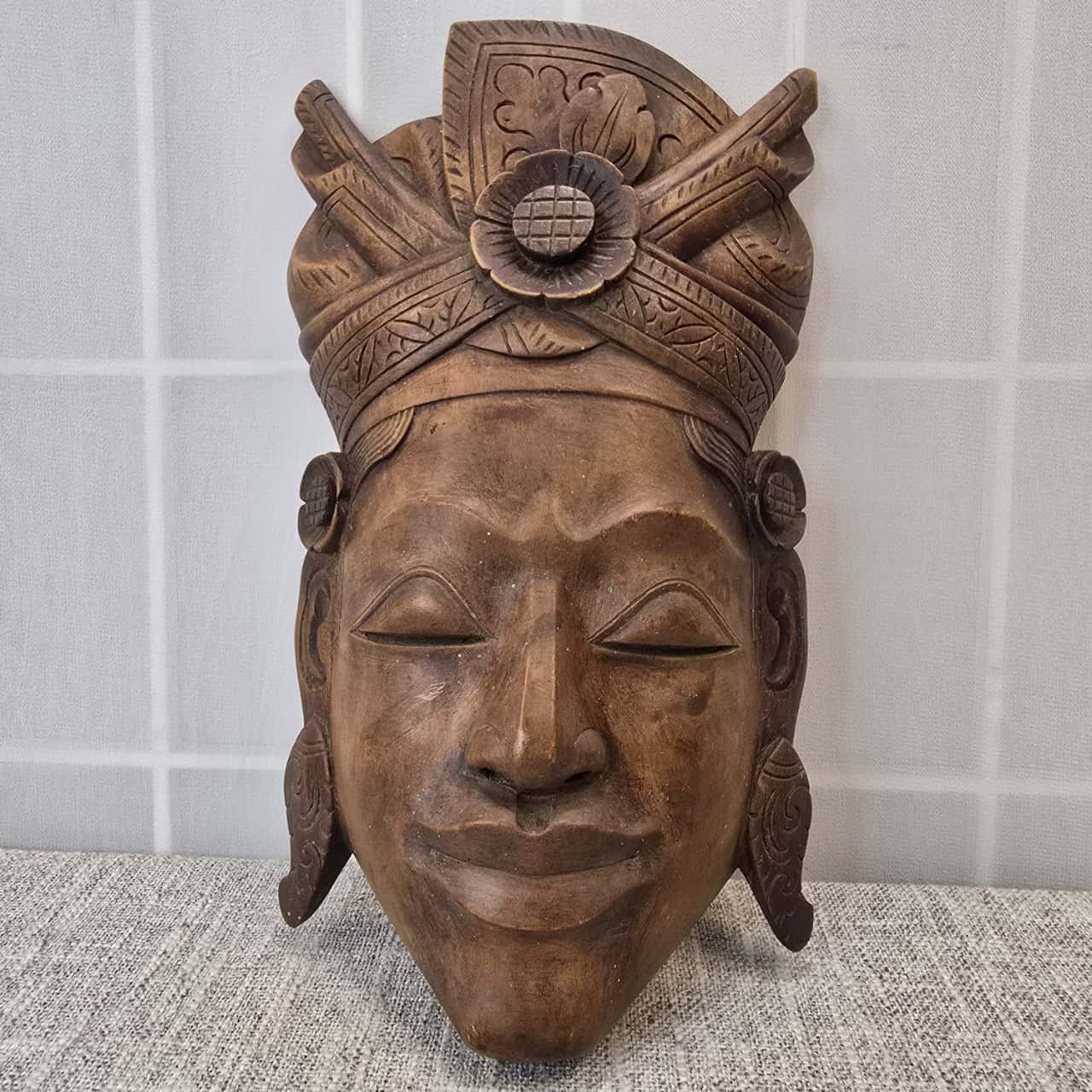 Indonesian Hand Carved Wood Mask Wall Hanging