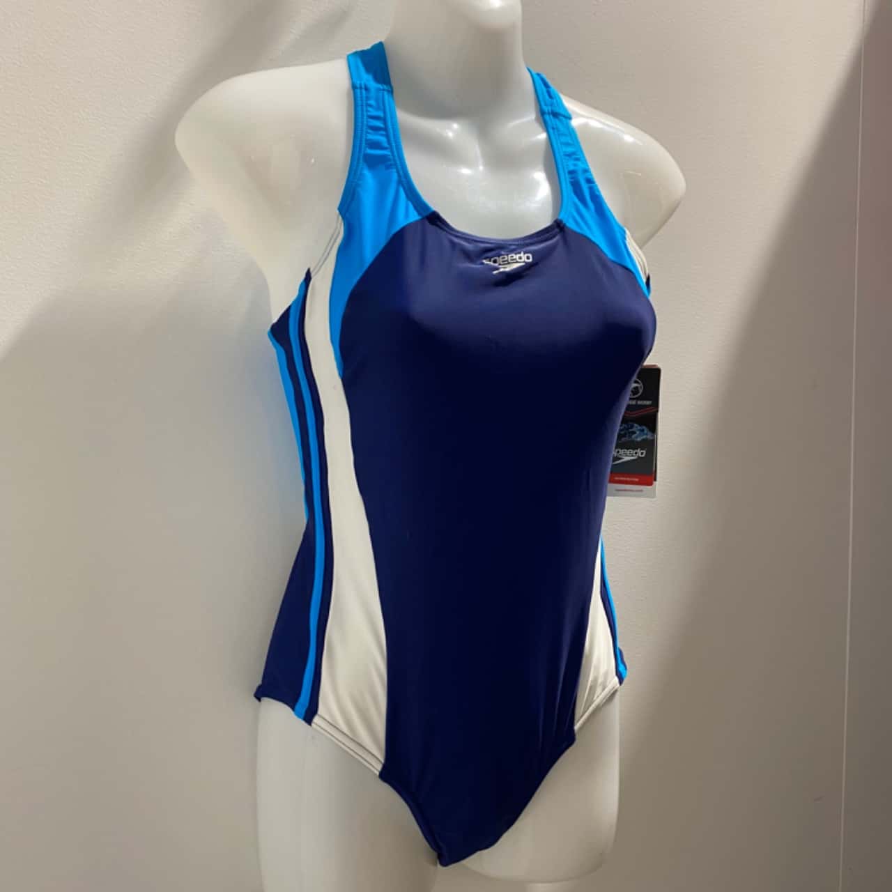 BNWT Speedo Womens Size 18 Blue / Navy Blue / White One Piece Swim Suit ...
