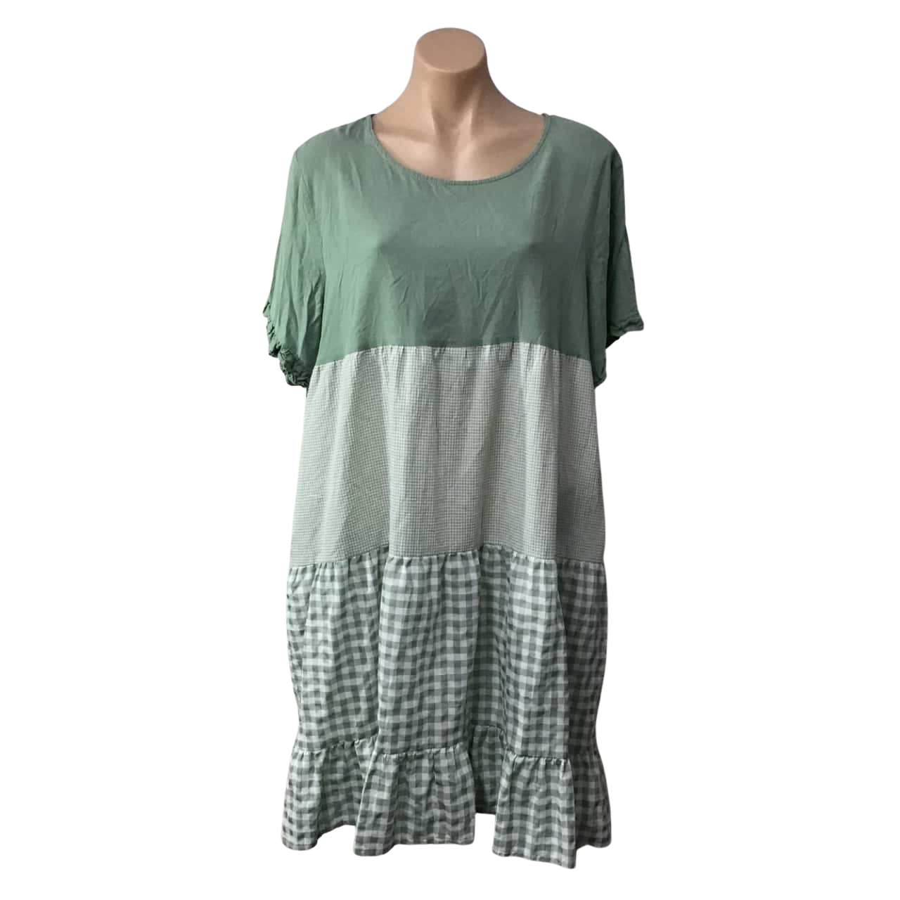 Caroline Morgan Womens Size 16 White / Sage Green Checked Short Sleeve ...
