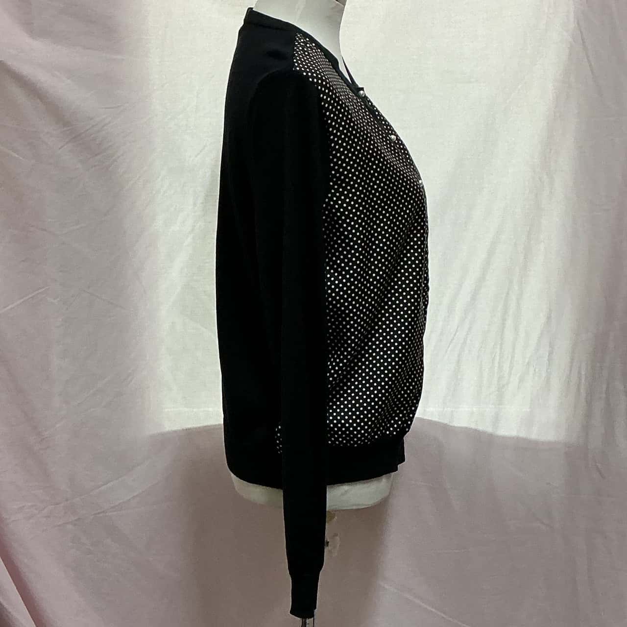 Ralph Lauren Womens Size M Button-down Cardigan Black / Polka Dot / White