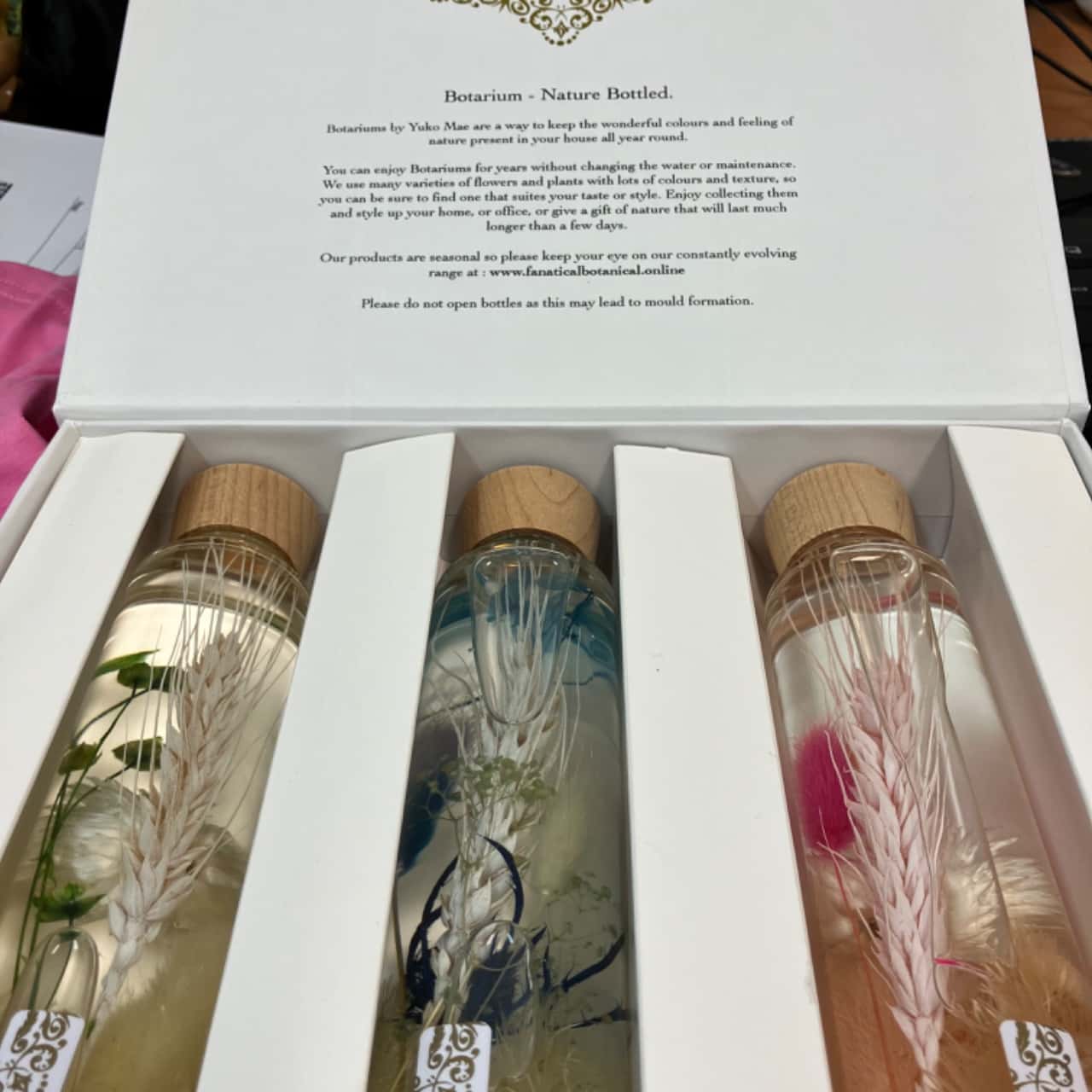 Fanatical Botanical 3pc Preserved Flower Bottles BNIB