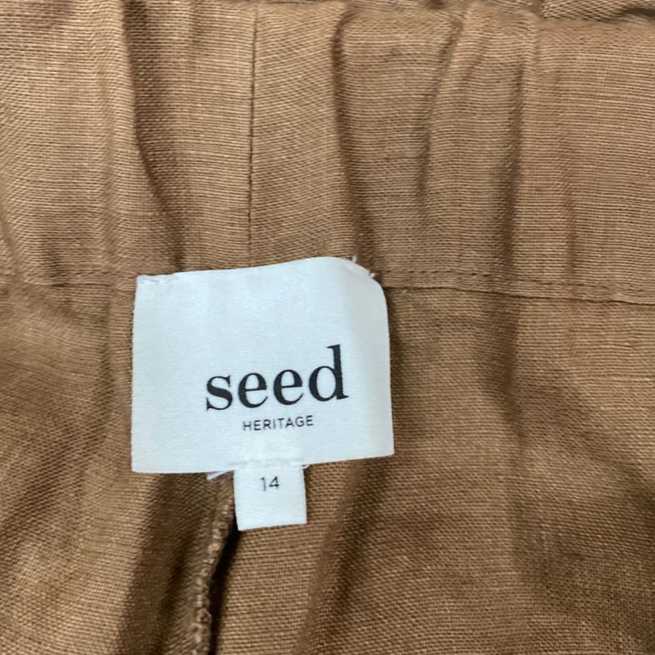 Seed Heritage 100% Linen Size 14 Casual Pants Brown (s)