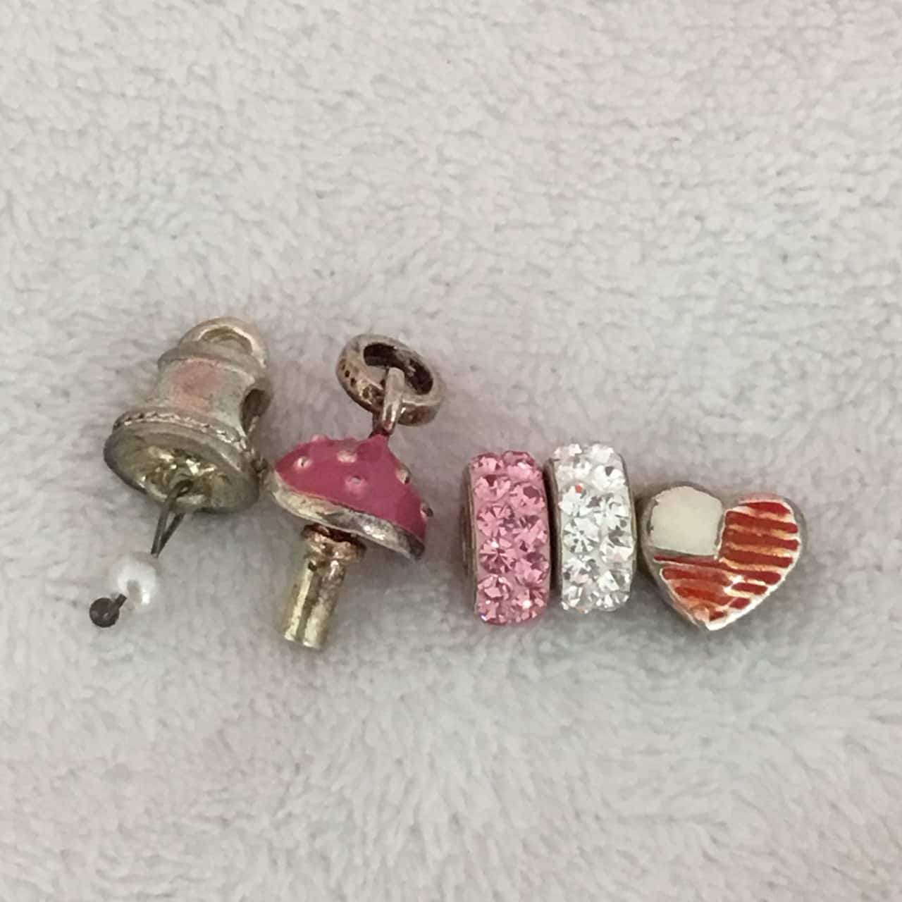 925 Sterling Silver Pink White Round Red Heart Pink Mushroom Bell ...