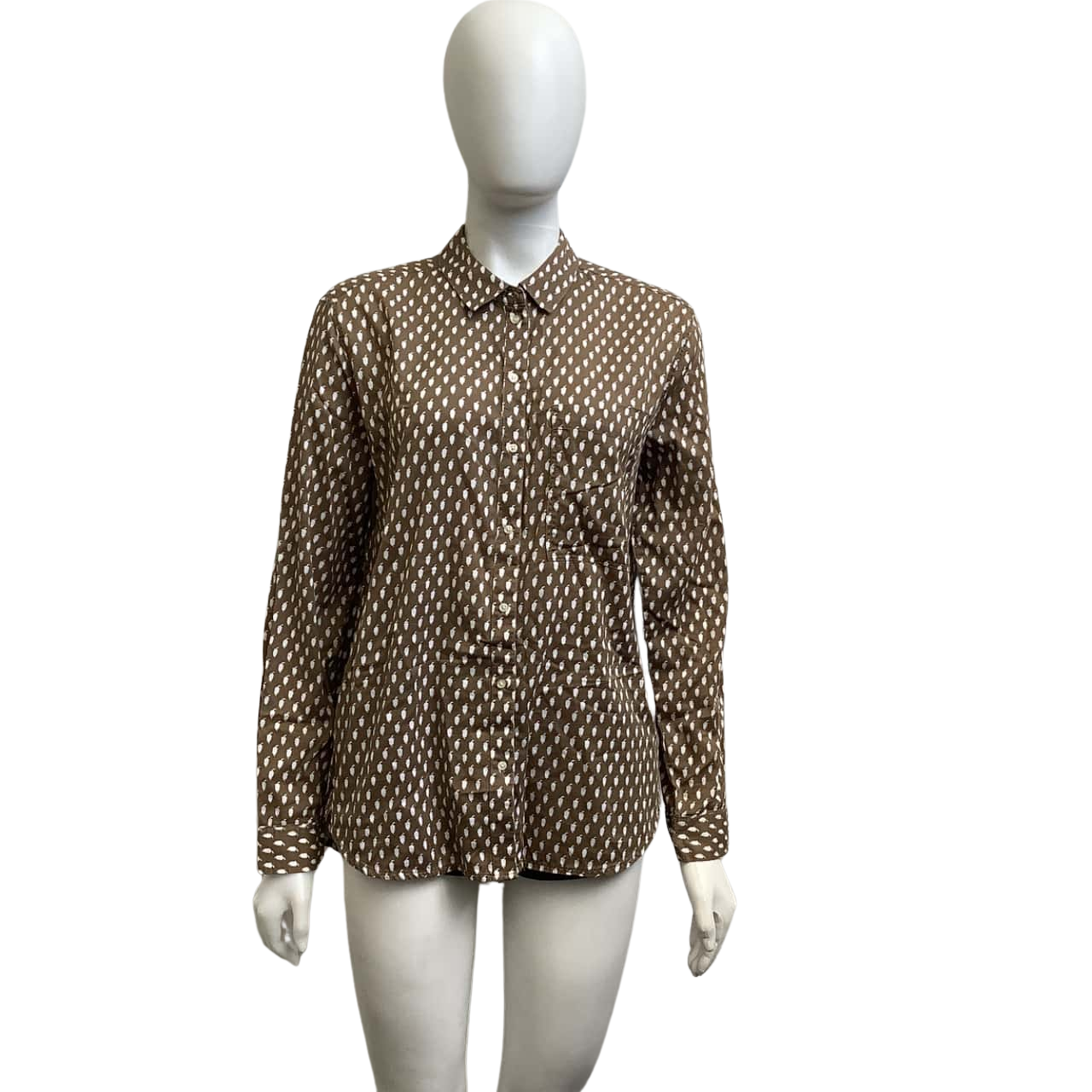 Country Road Womens Size L Leaf Pattern Shirt Taupe / White(s)