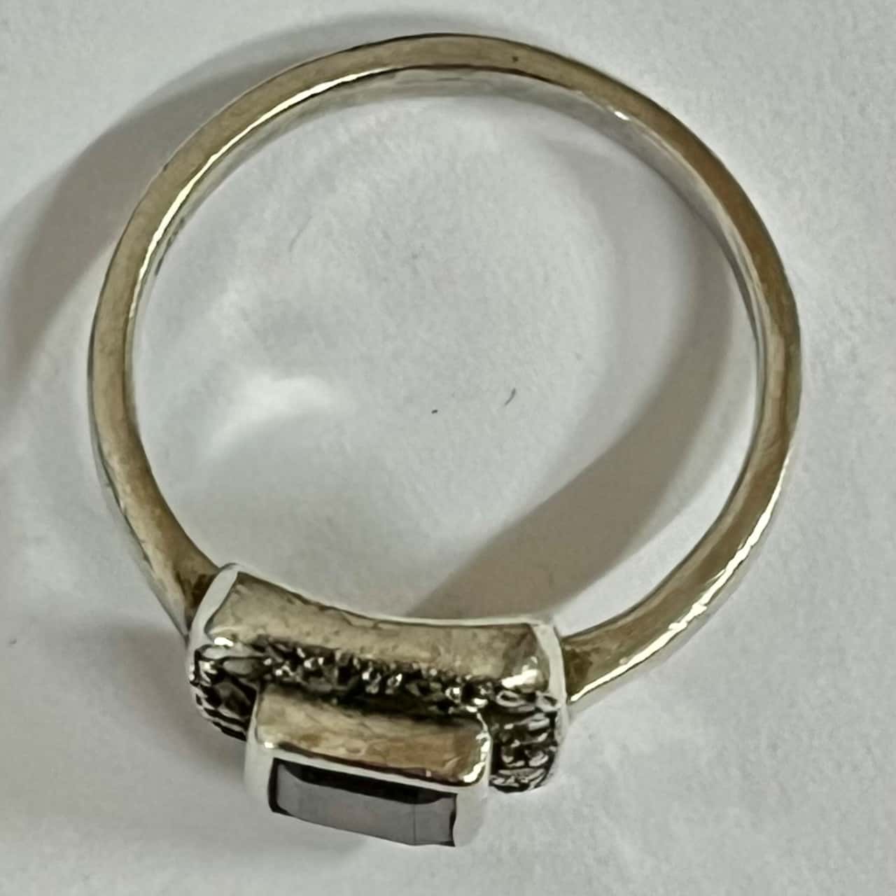 925 Silver Marcasite Ring Red Rectangle Stone(s)