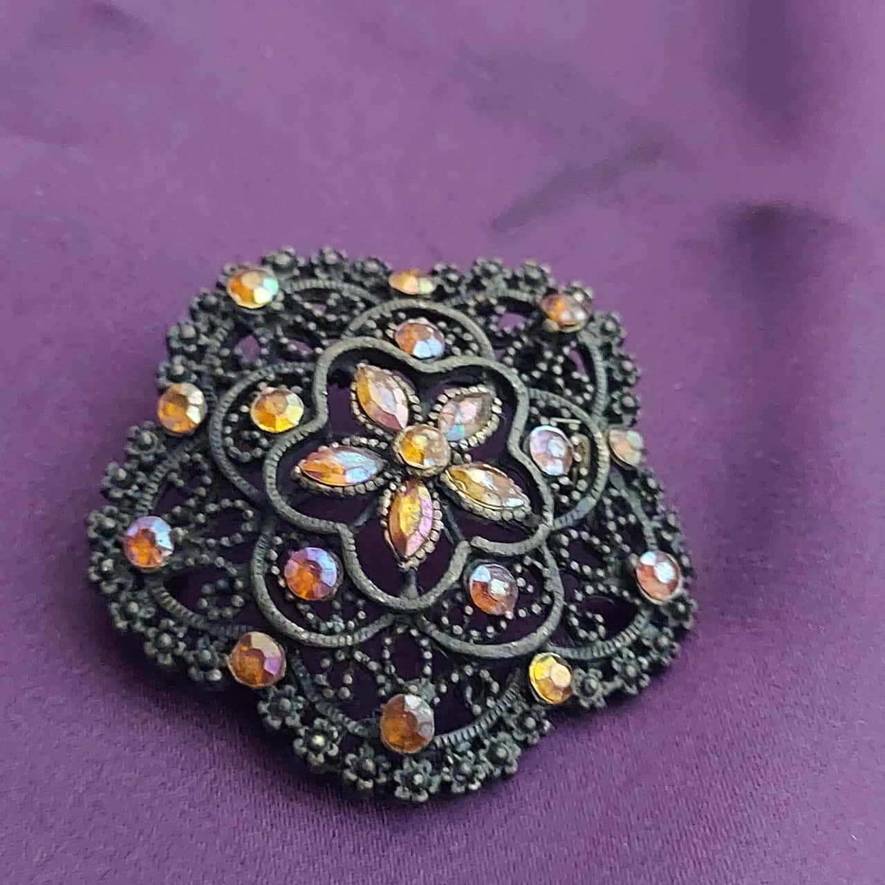 Flower Citrine Rhinestone Brooch