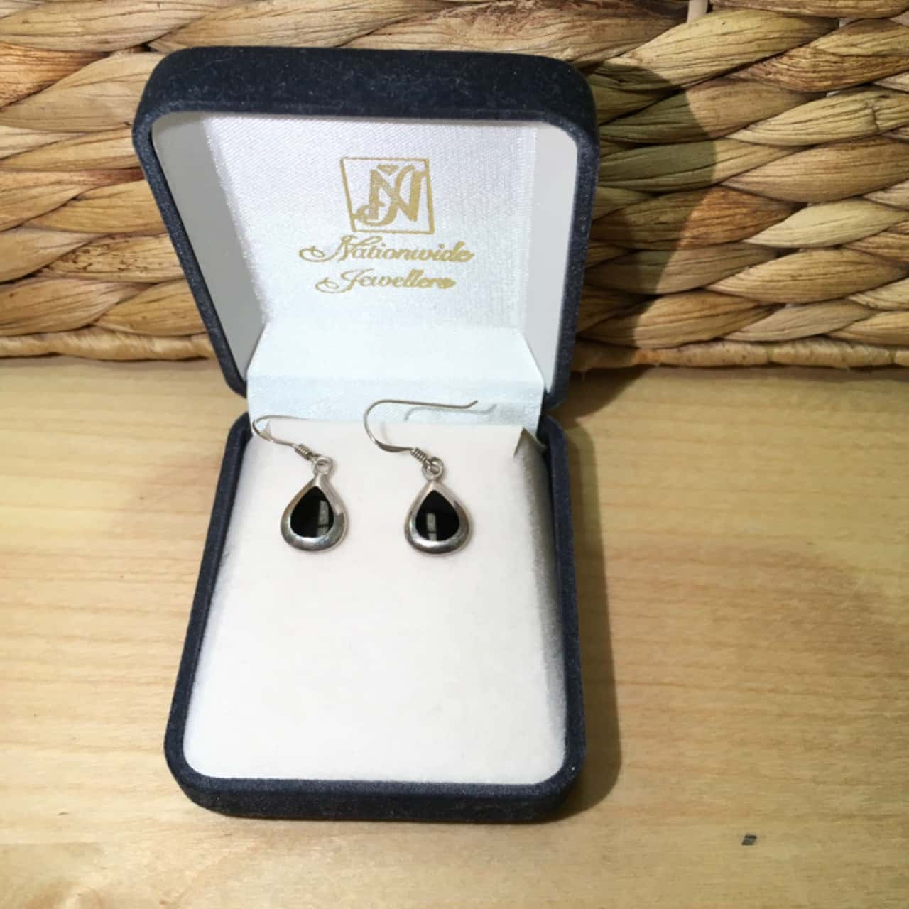 925 Silver And Black Rain Drop Earrings