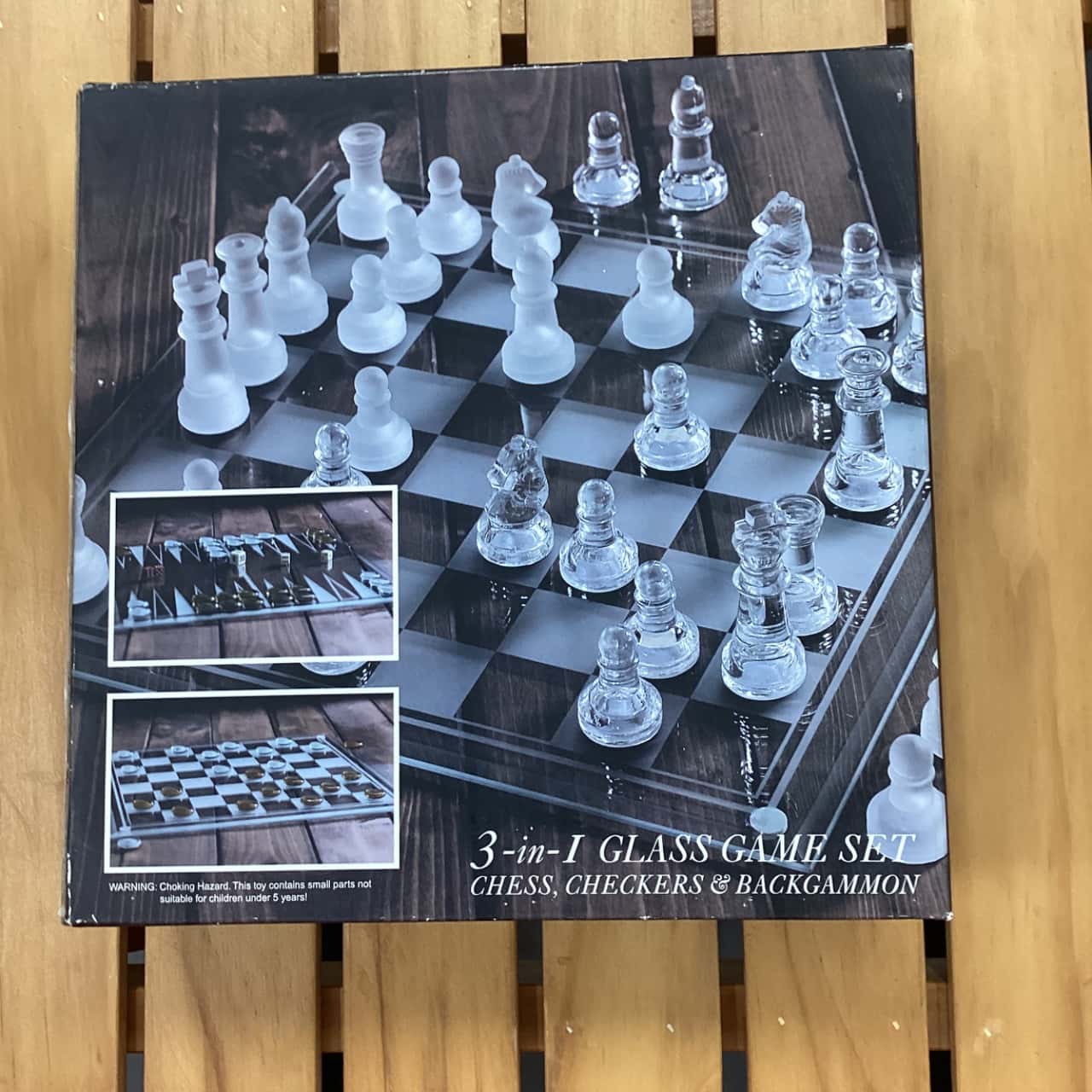 3 in 1 Glass Game Set - Chess, Checkers & Backgammon NEW