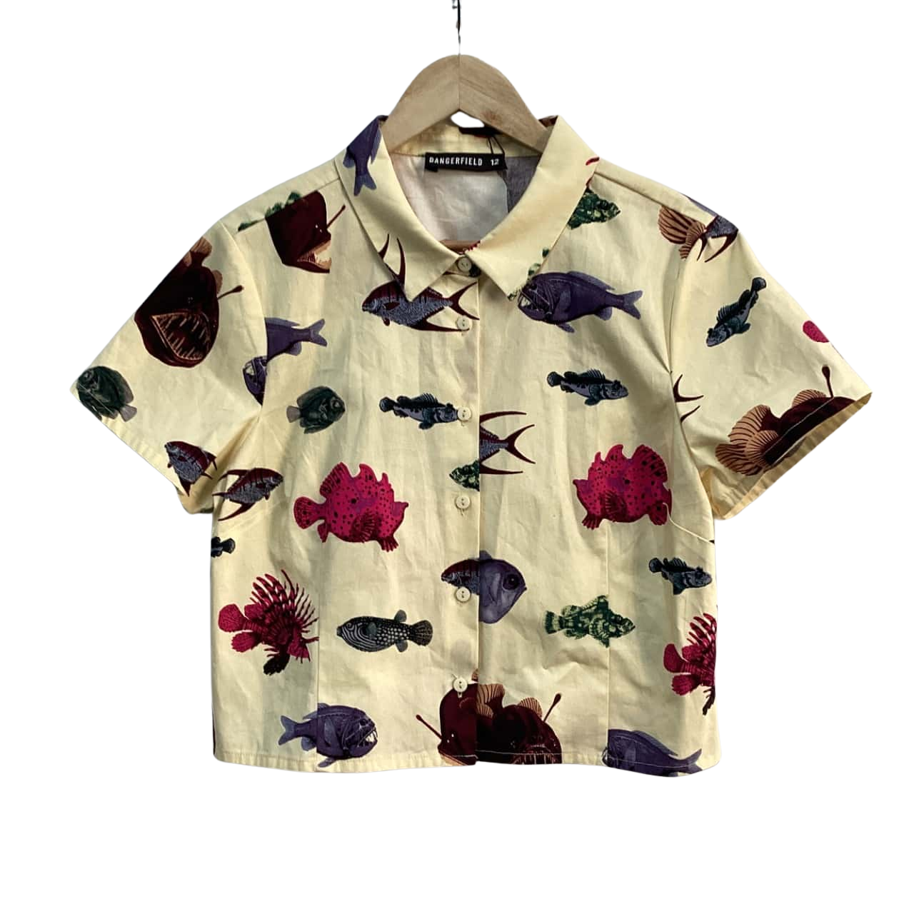 Dangerfield Womens Size 12 Button Up Animal print / Yellow