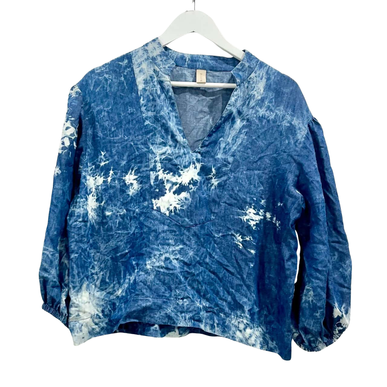 Robyn Ready Blue/Bleached Look Denim Cotton 3/4 Sleeve V -neck top Size ...