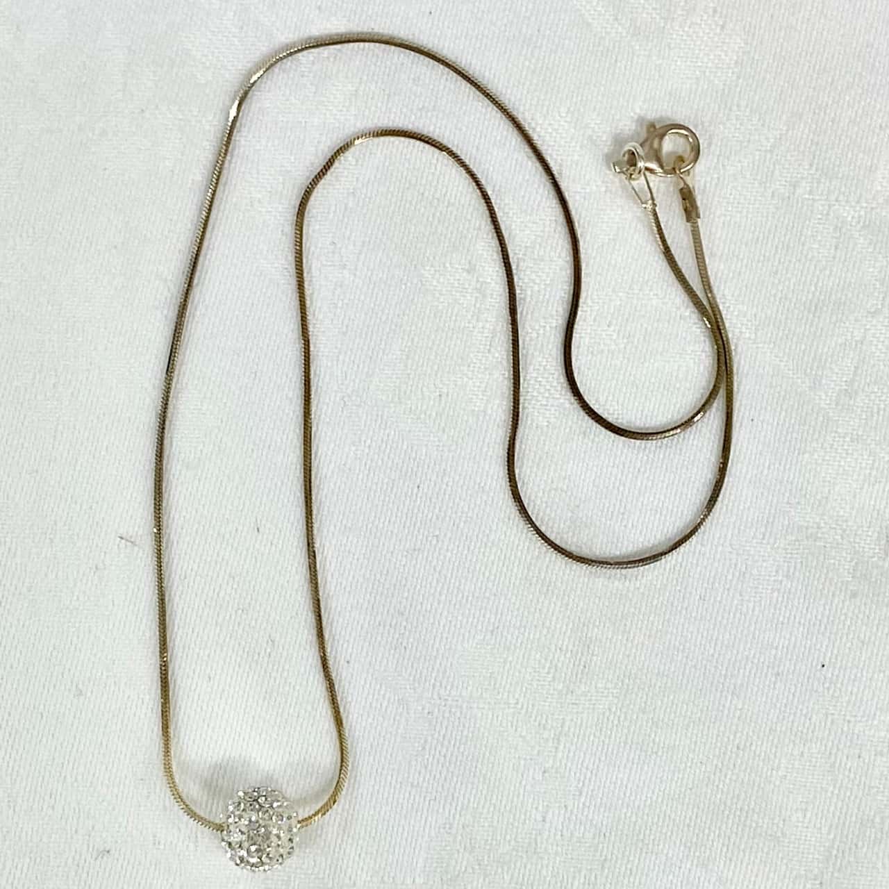 925 Italy Silver Chain with Ball Pendant with Diamantés (s)