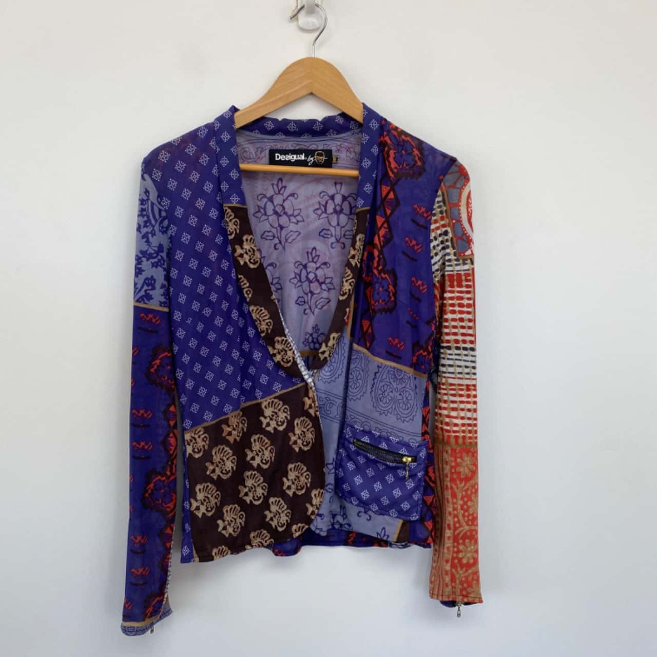 Desigual Colourful Pattern Mesh Blazer Jacket Size 40 (s)