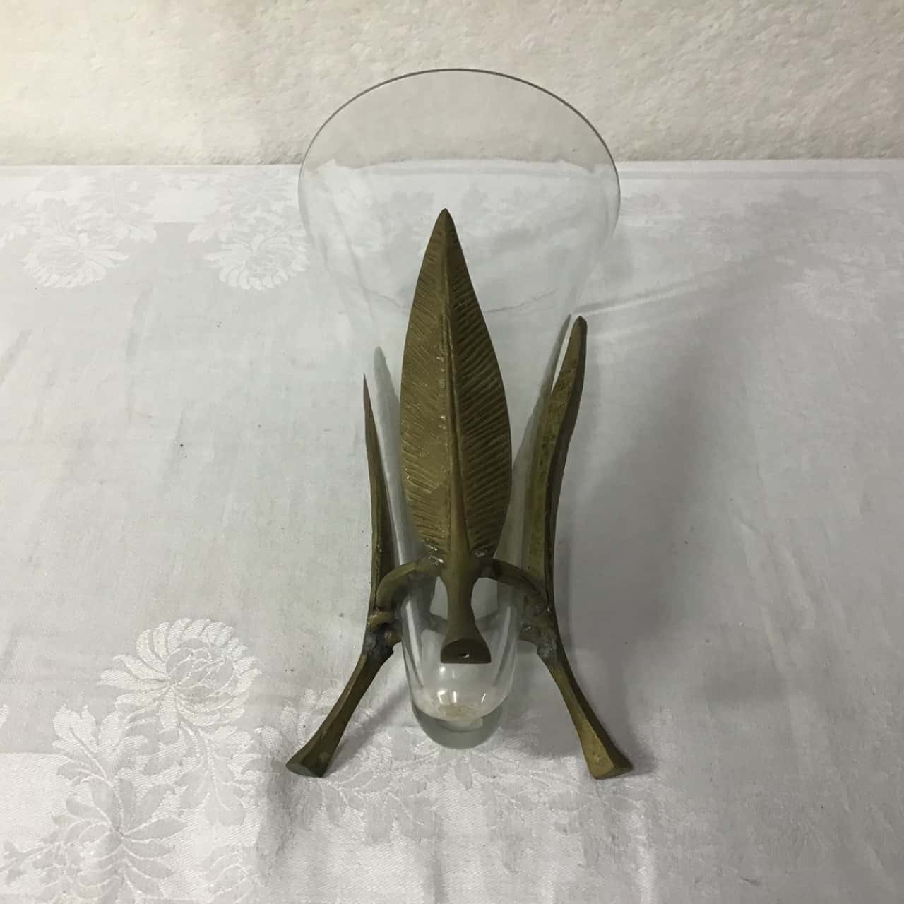 Tall Cone Shape Glass Vase with Metal Leaf Holder