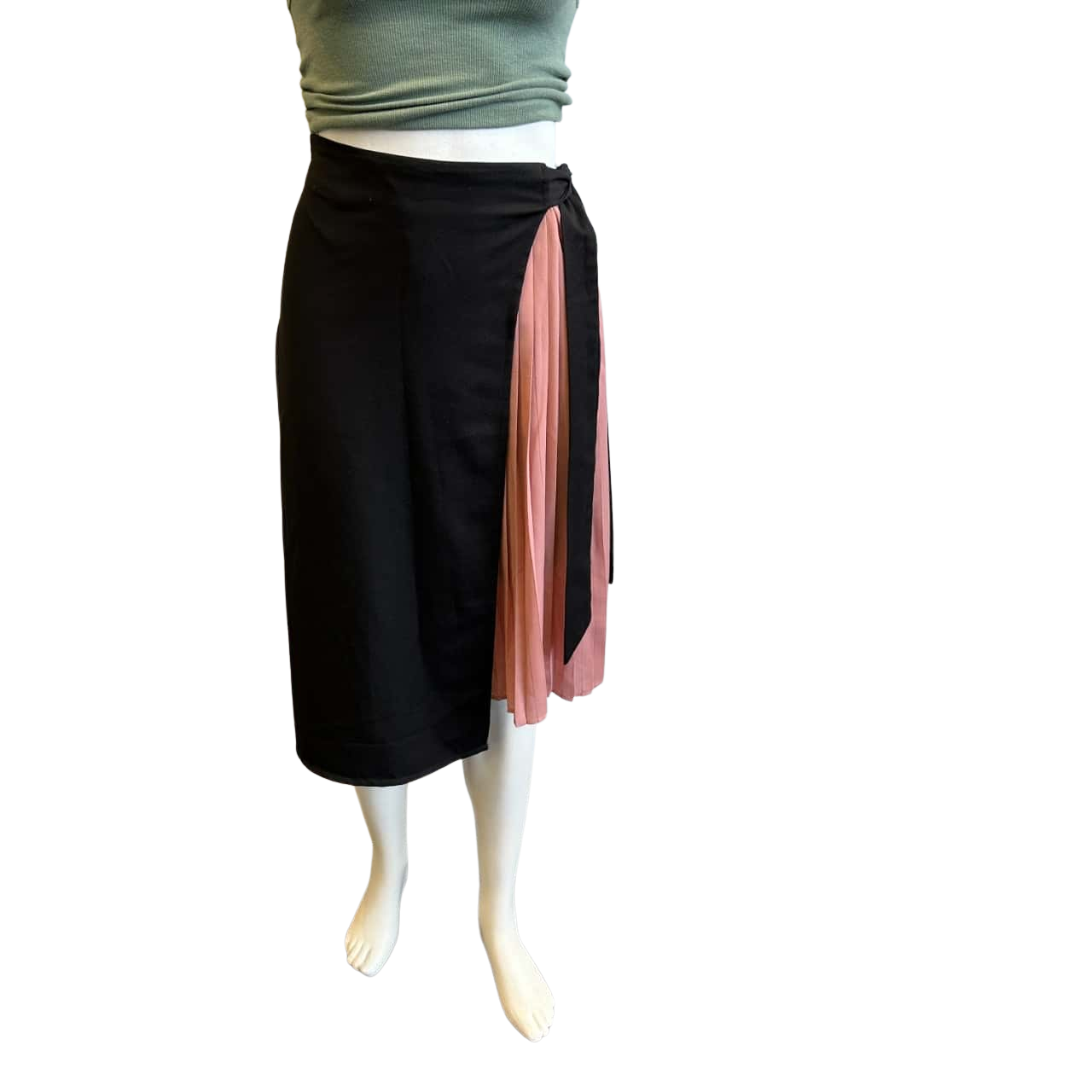 Shan Yue Women's Size S Wrap Look Midi Skirt Black / Pink (s) - Used ...