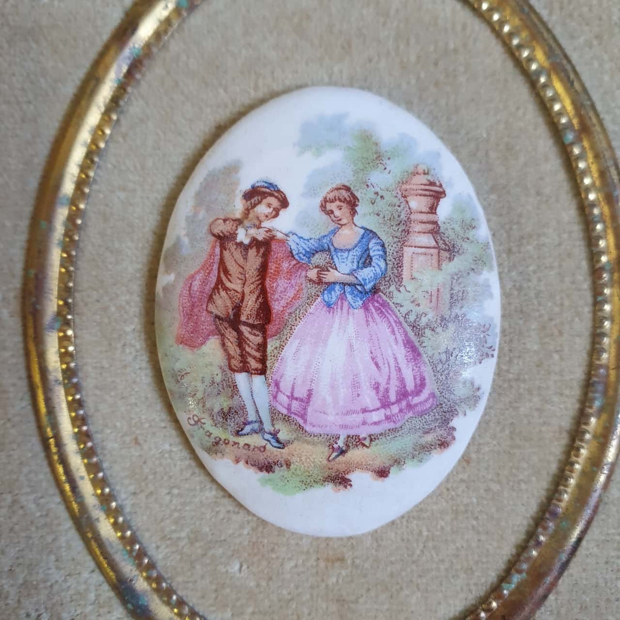 Vintage Framed Miniature CAMEO Porcelain on Velour.(s)