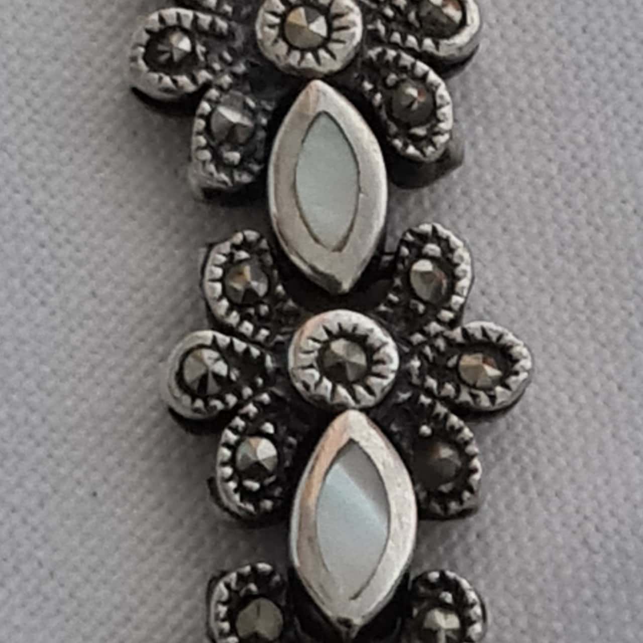 Vintage 925 Link Chain Bracelet With Marcasite Stone (s)