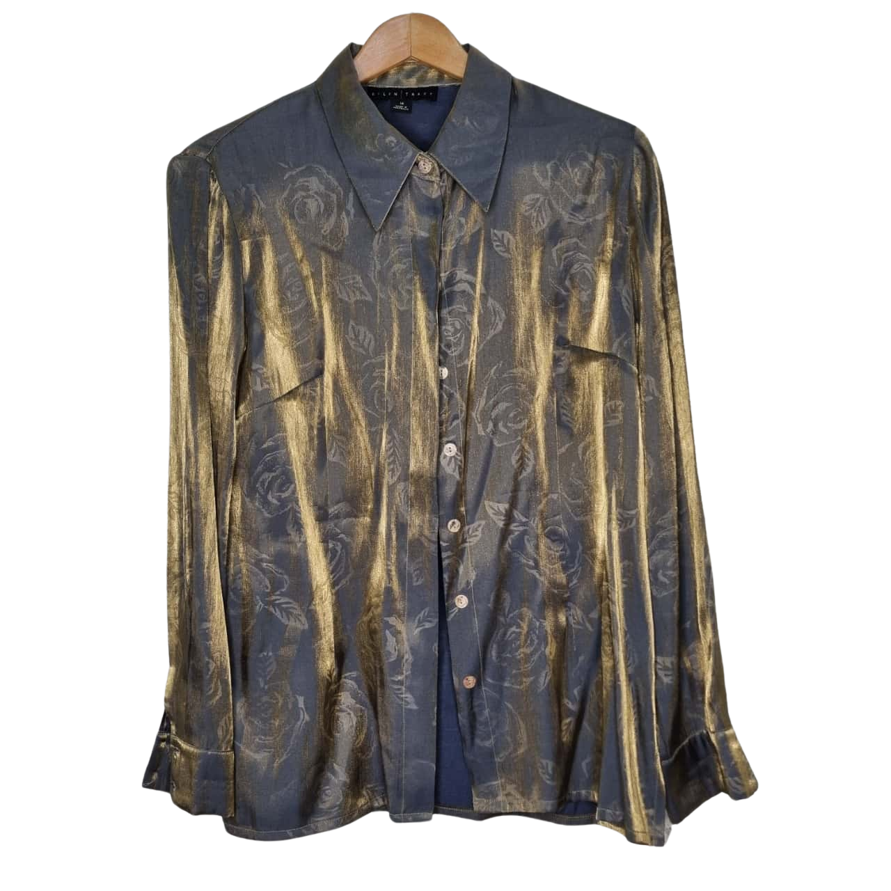 Ellen Tracy Metallic Floral Shirt Size 14
