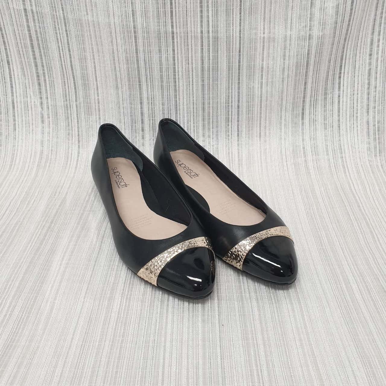 Supersoft By Diana Ferrari Baskin Black Flats with Gold Metal Accent ...