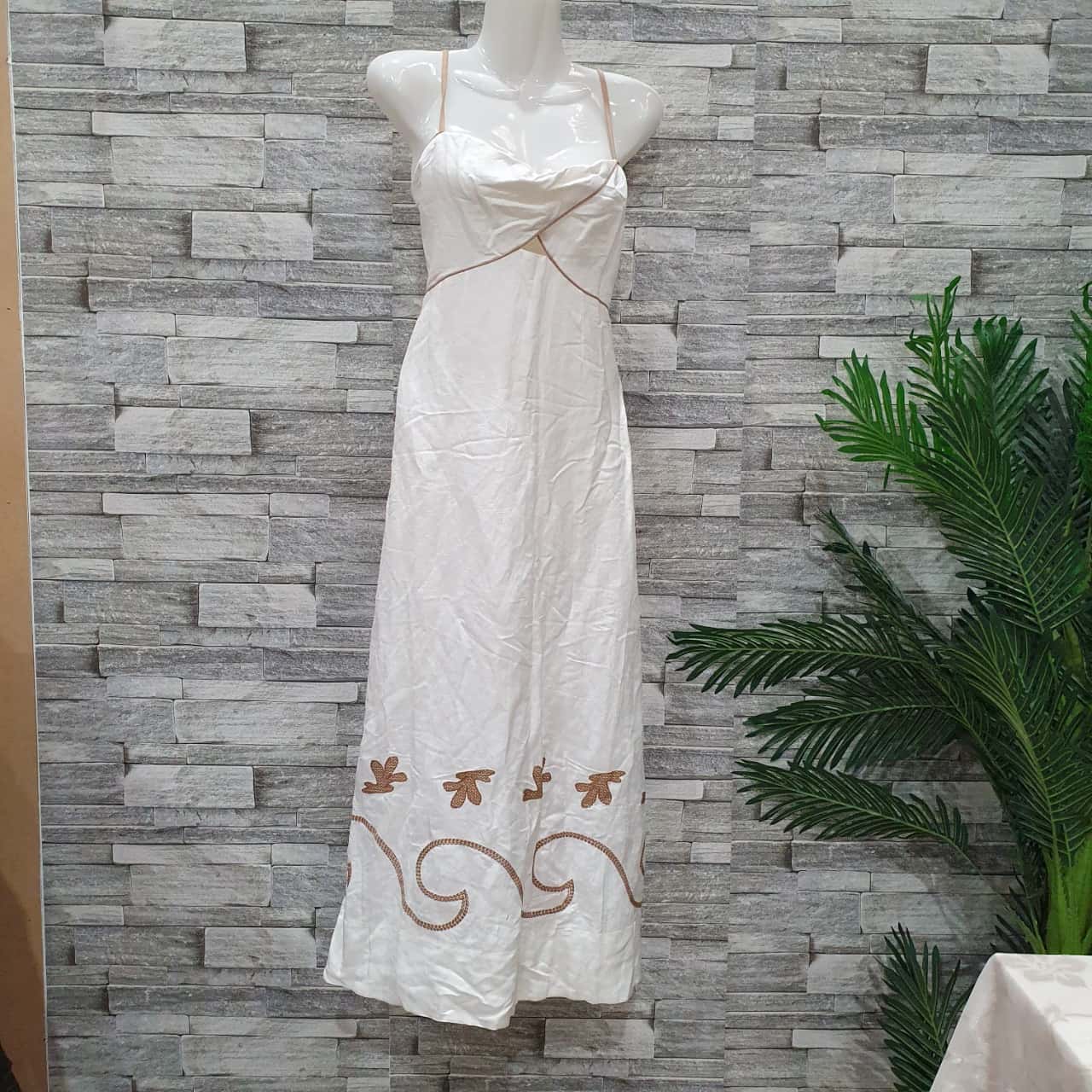 Mon Renn Womens Shoestring Strap Sundress Brown / Cream