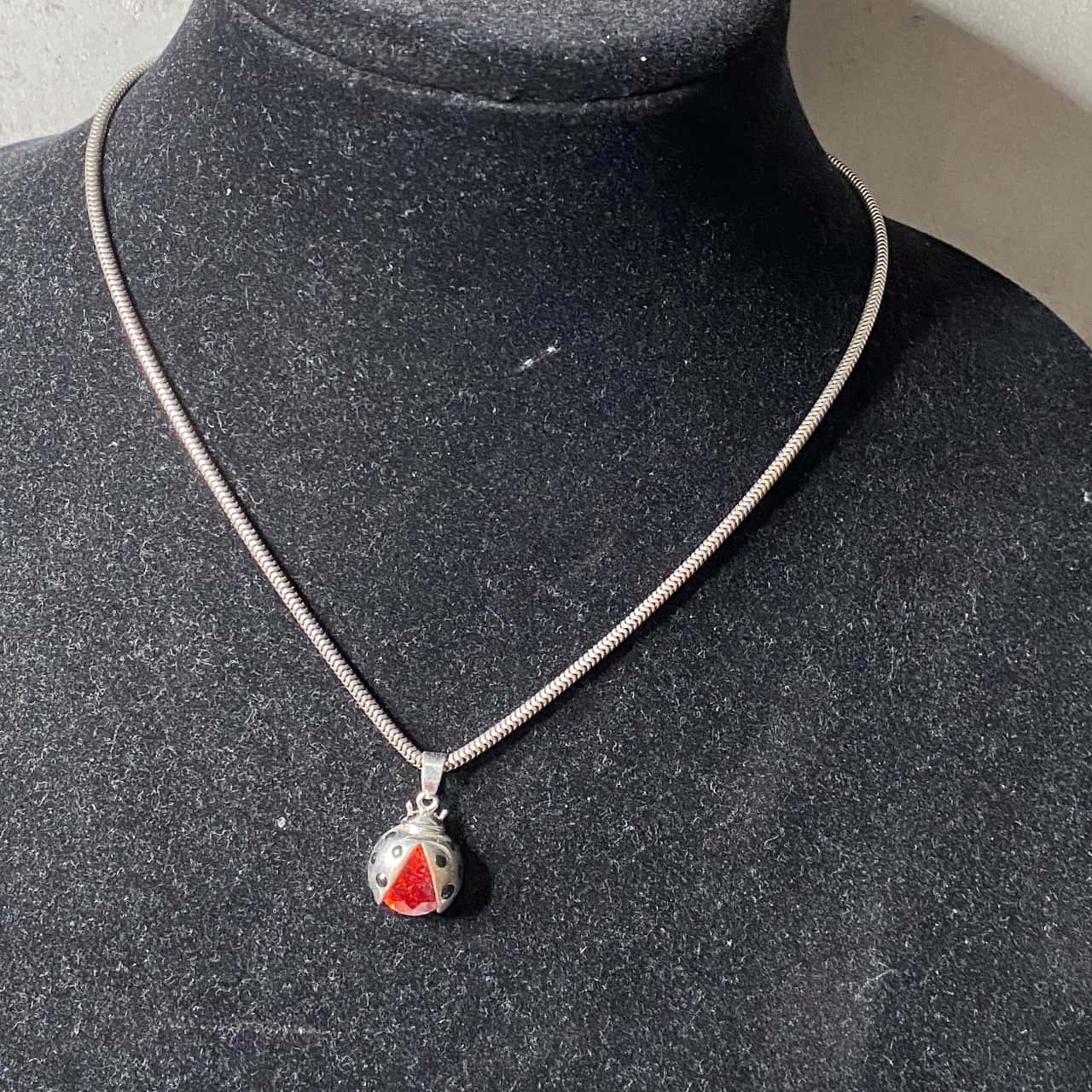 Silver Snake Chain Lady Bug Necklace 925