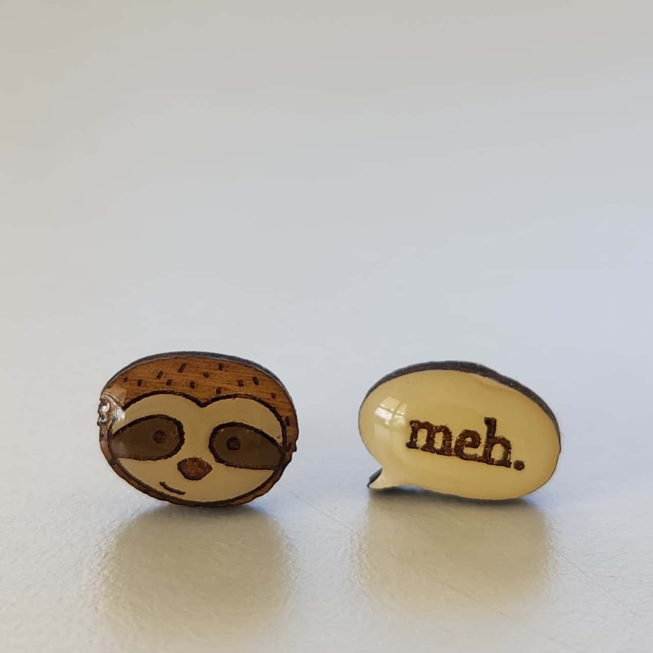 Sloth Meh Wooden Handmade Earrings