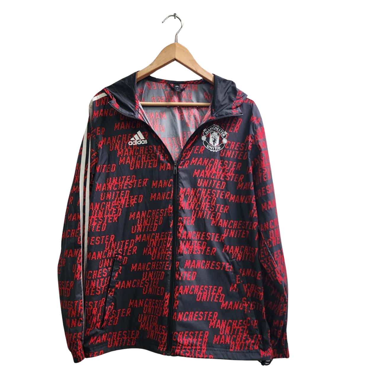 Adidas Mens Manchester United Size S Hood Jacket Black / Red