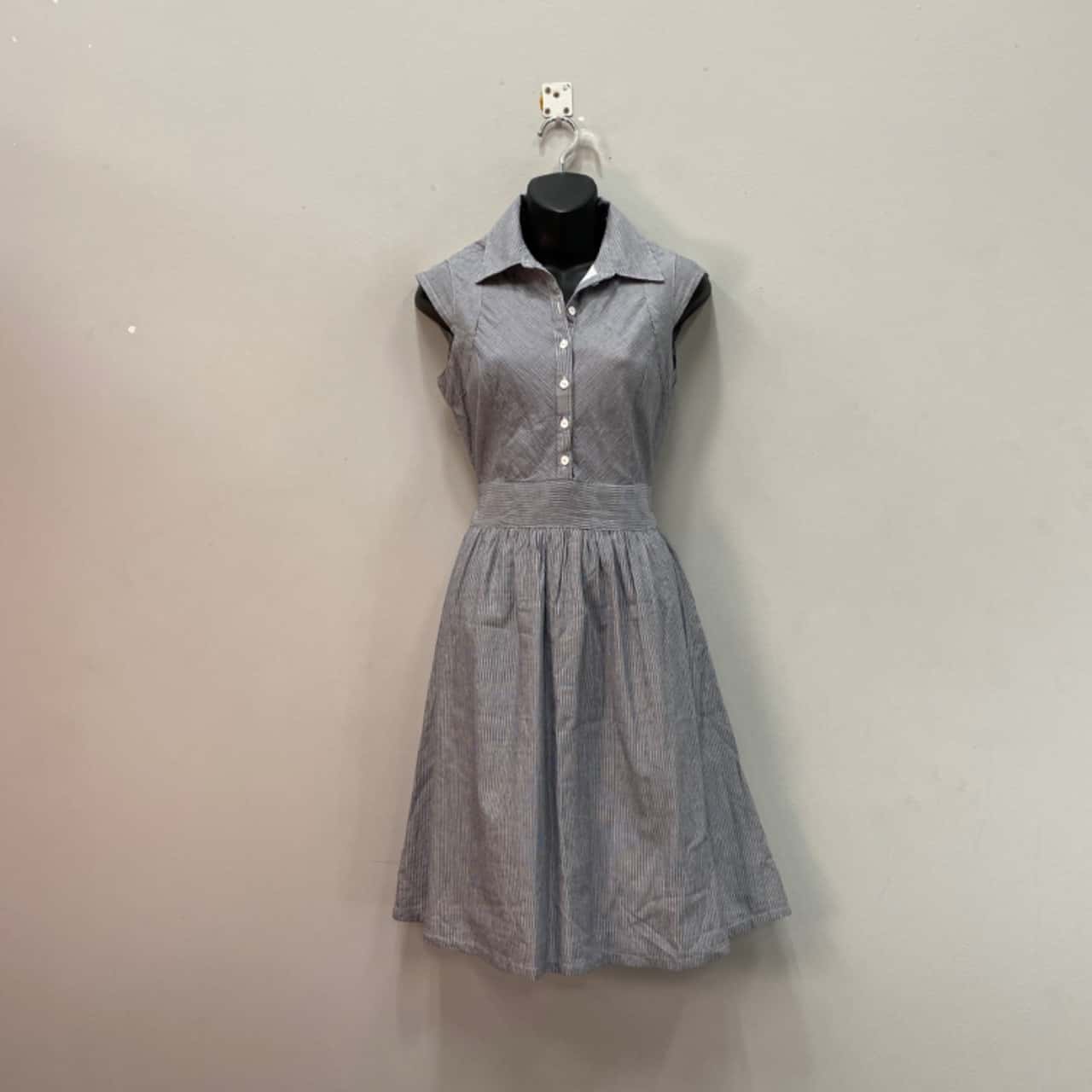 Esprit Womens Size 6 Midi Dress Grey / Pinstripe (s)