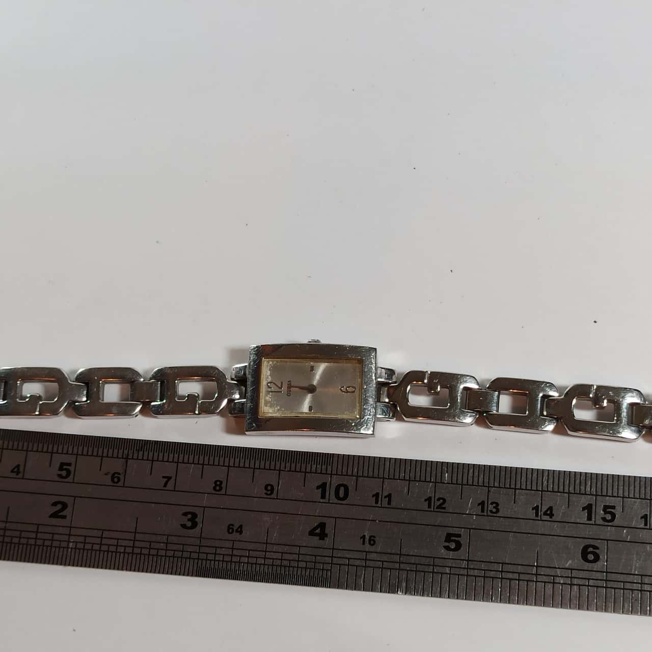 Guess Womens Silver Watch Rectangular Face, G Shaped band 17cm long (b7e)