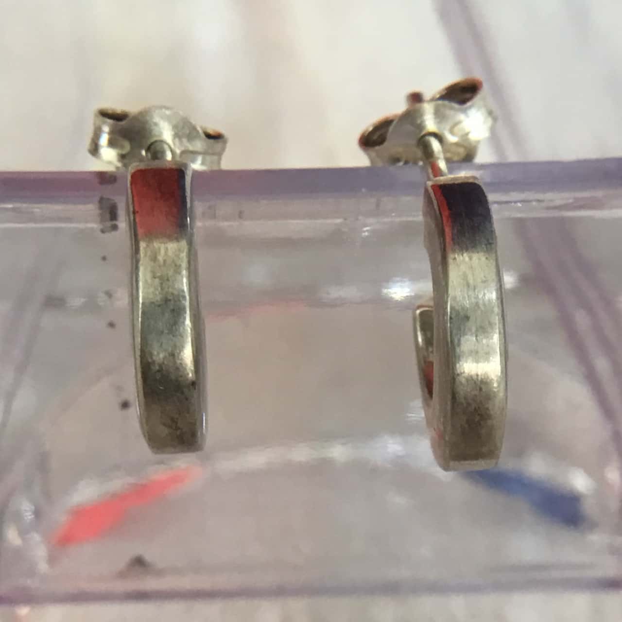 925 Sterling Silver Butterfly Posts Half Hoop C Shaped Pierced Earrings(s)