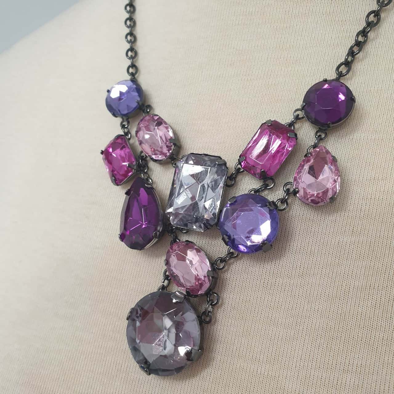 Macys Retro Charm Stunning Statement Bib Style Necklace with Pink ...