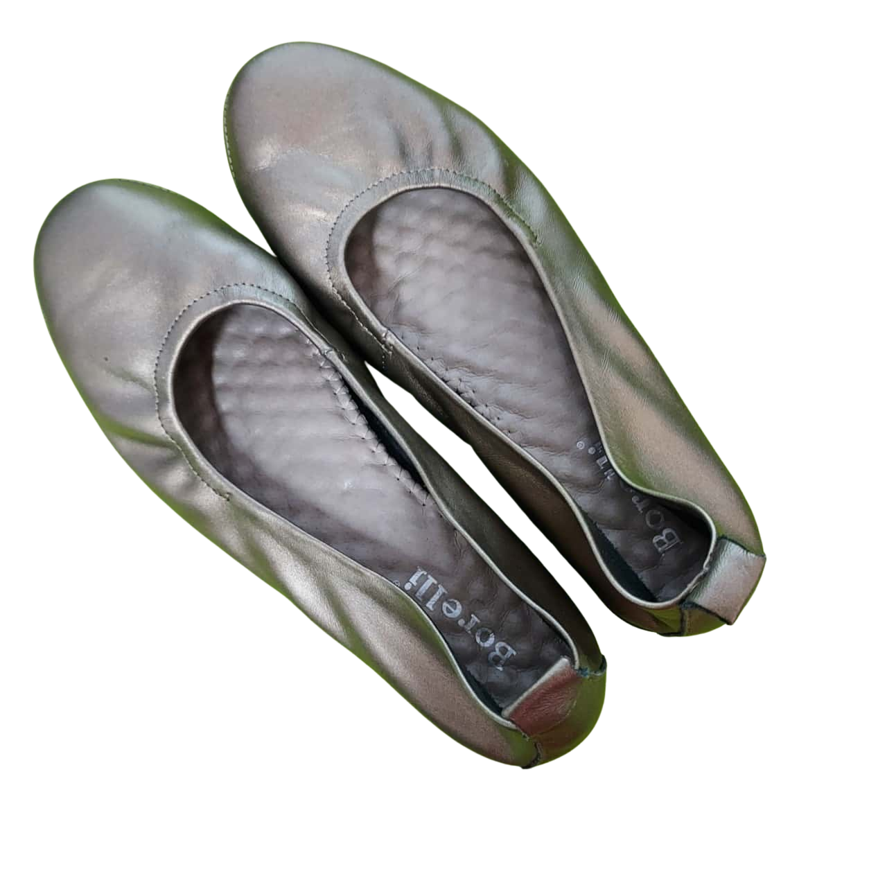 Borelli Leather Metallic Grey Ballet Flat Shoe Shoes Walking Attire ...